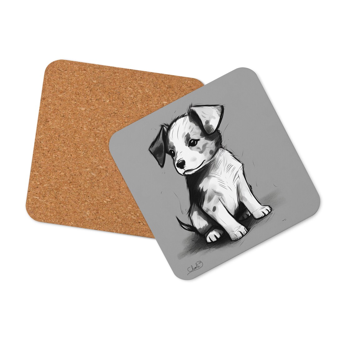 Cheerful Puppy Sketch Coaster - Black and White Dog Art - Adorable Pup ...