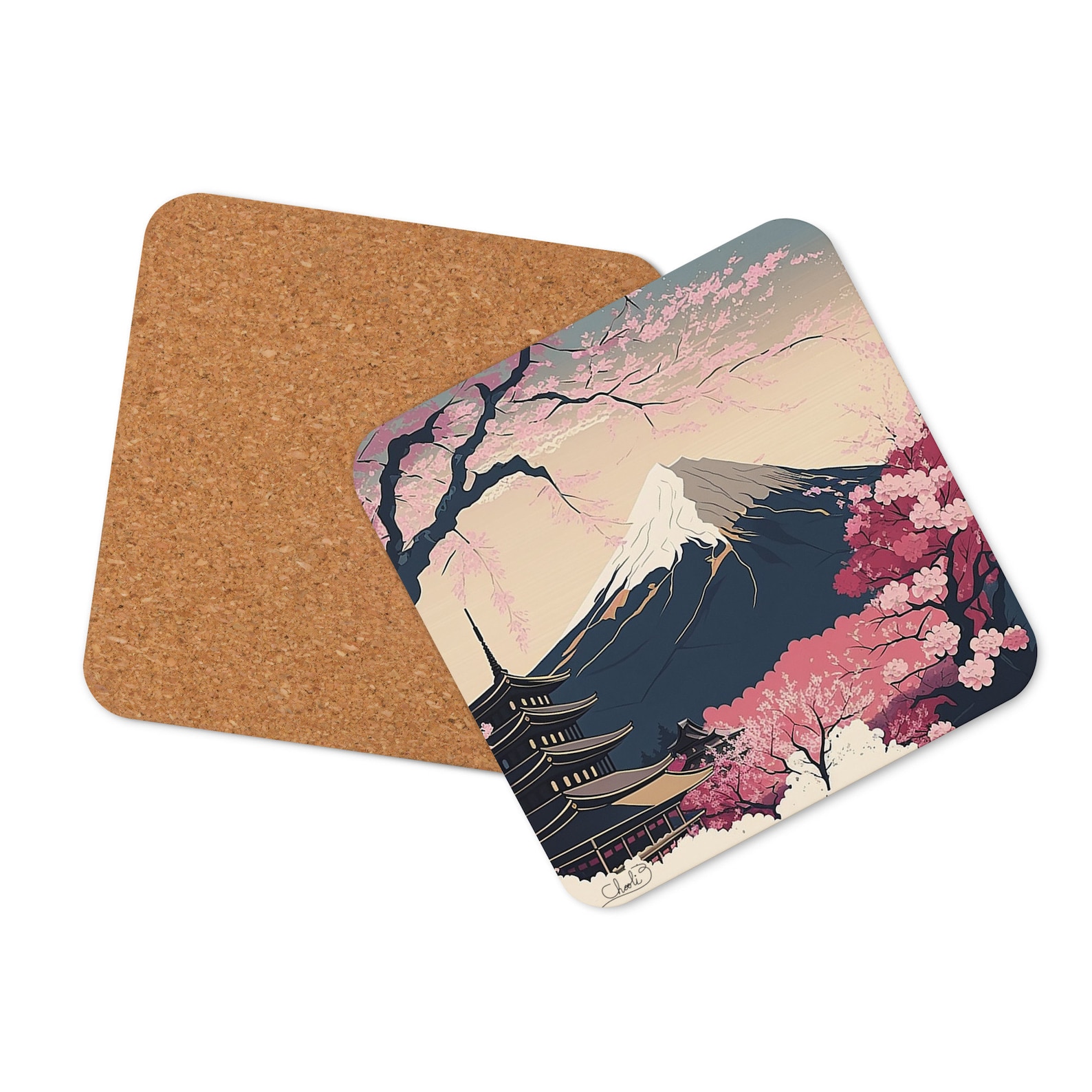 Tranquility Japanese Cherry Blossom Cork Back Coaster - Traditional Art ...
