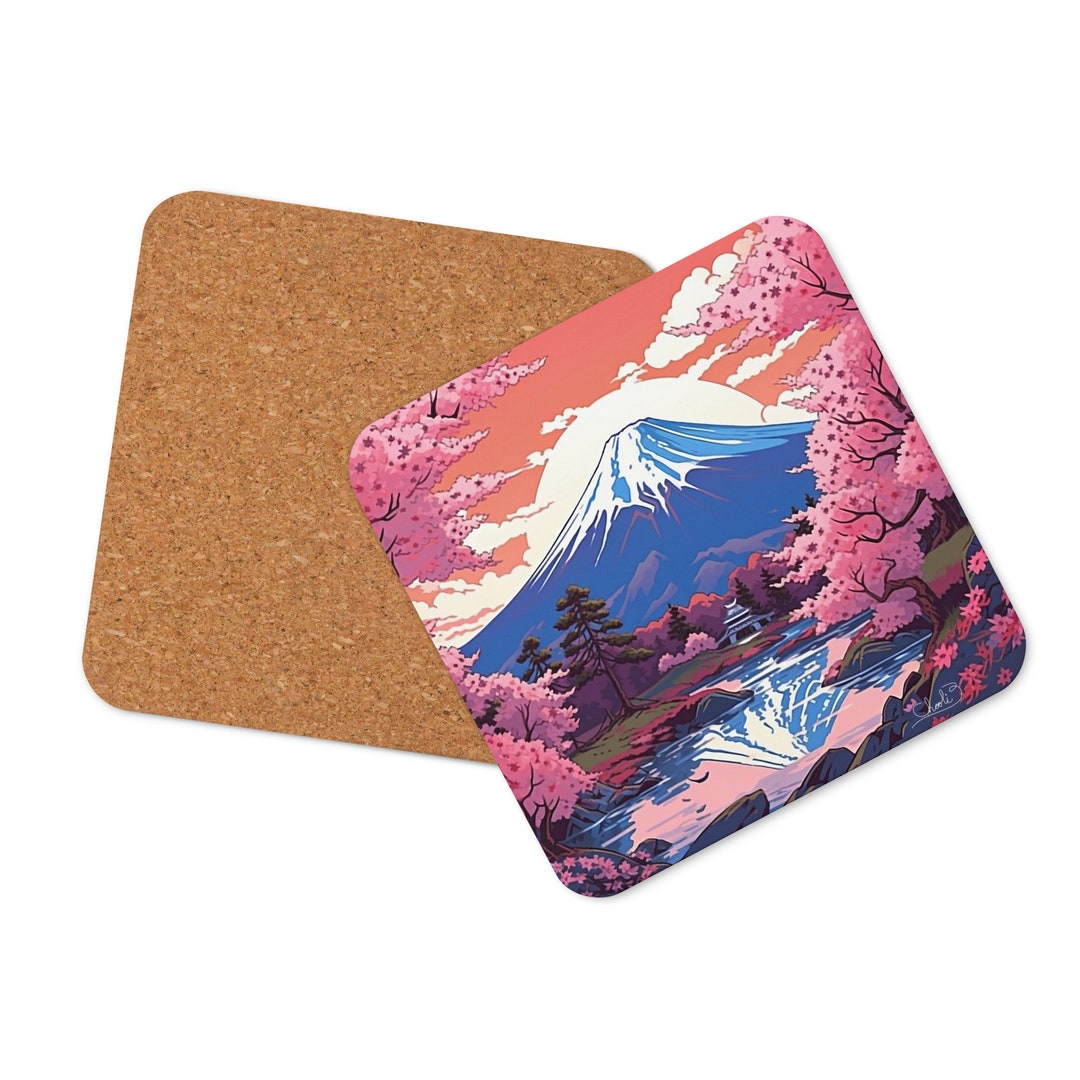 Fuji Spring Cork Back Coaster Japanese-inspired Art Tranquil Landscape ...