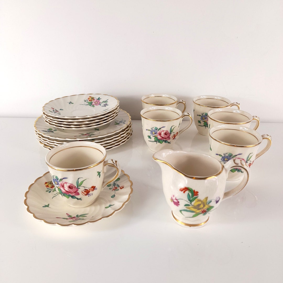 Clarice Cliff Coffee Set With Gold Rim and Scalloped Edges Reproduction ...