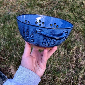 Blue Ceramic Colander Berry Bowl Homemade Pottery Handmade Ceramics ...