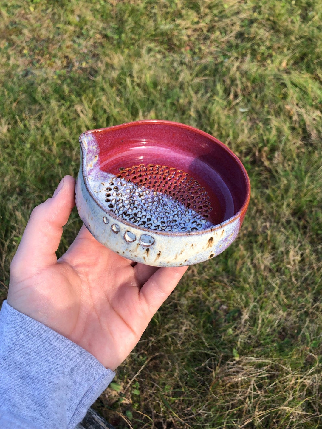 Red Garlic Grater Herb Stripper Dipping Oil Dish Homemade Ceramics ...