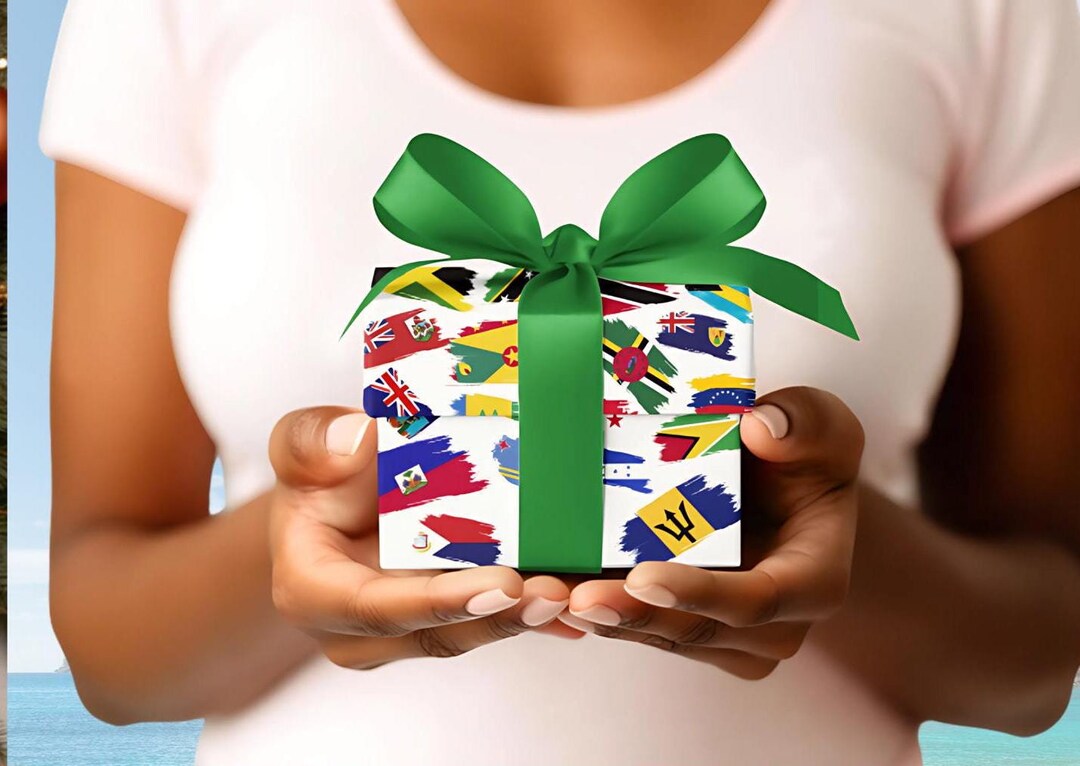 Caribbean Islands Flags Wrapping Paper Tropical Gift Wrap, Island ...