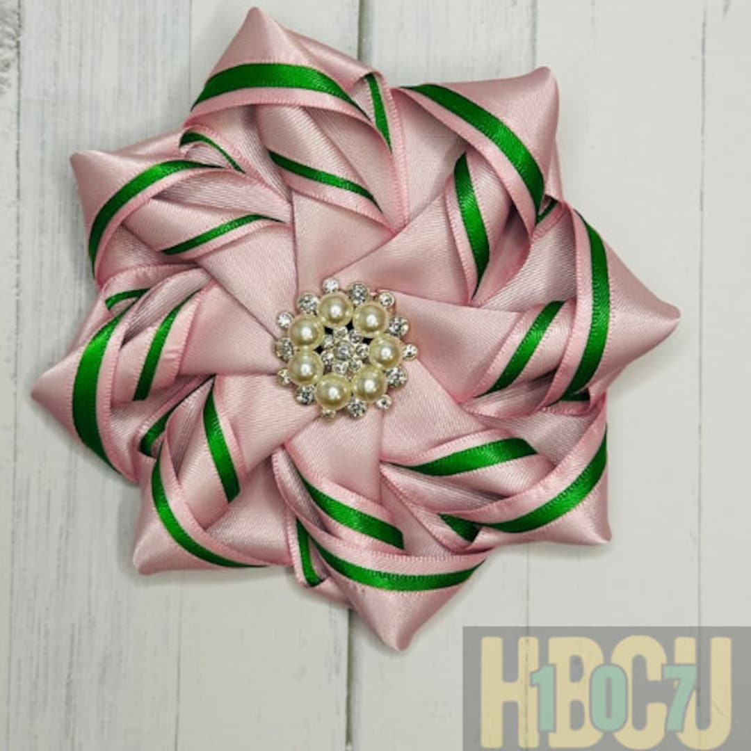 Pink and Green Sorority Ribbon Brooch - Etsy