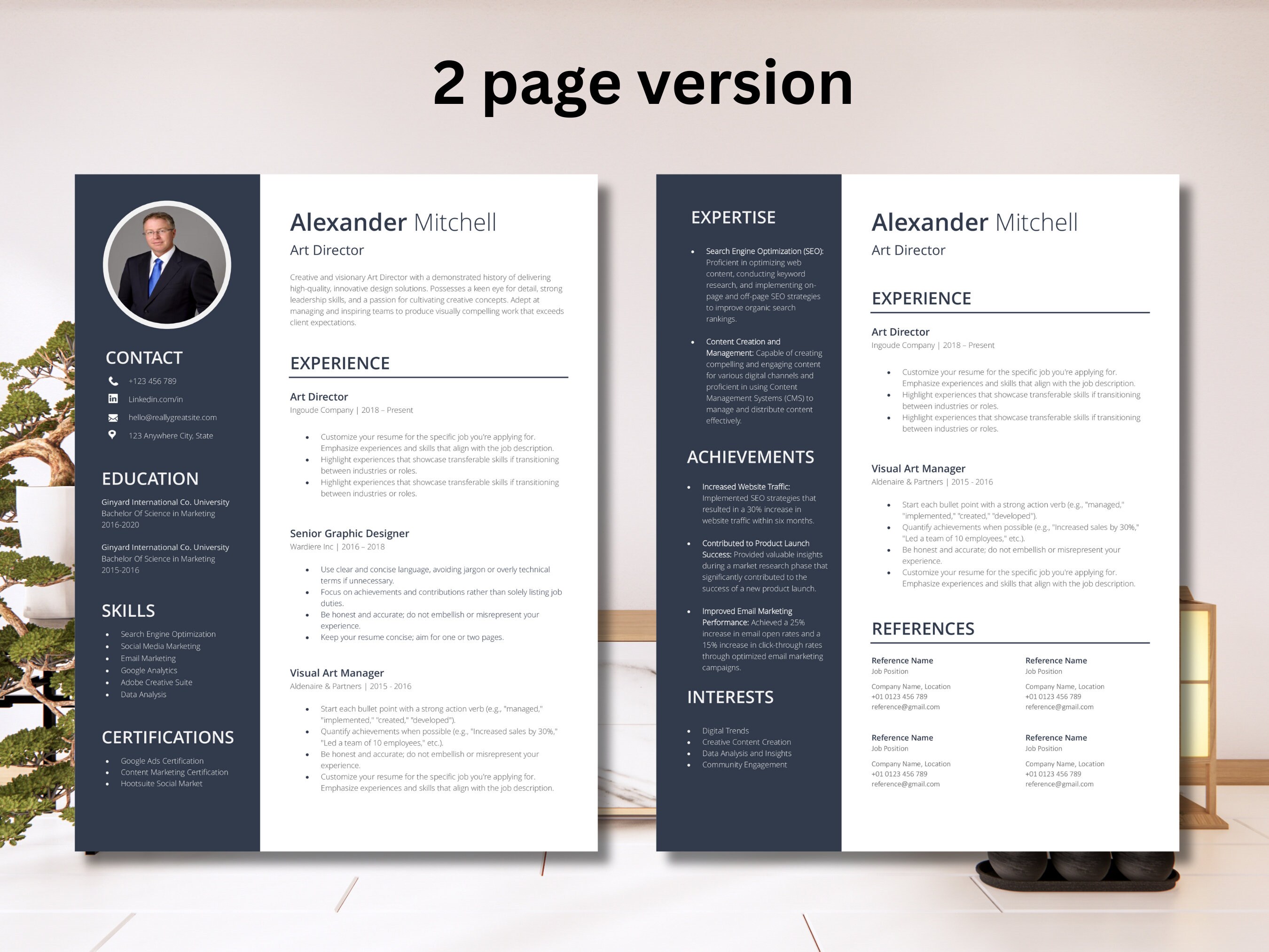 Professional Resume Template Dark Blue Design Modern - Etsy