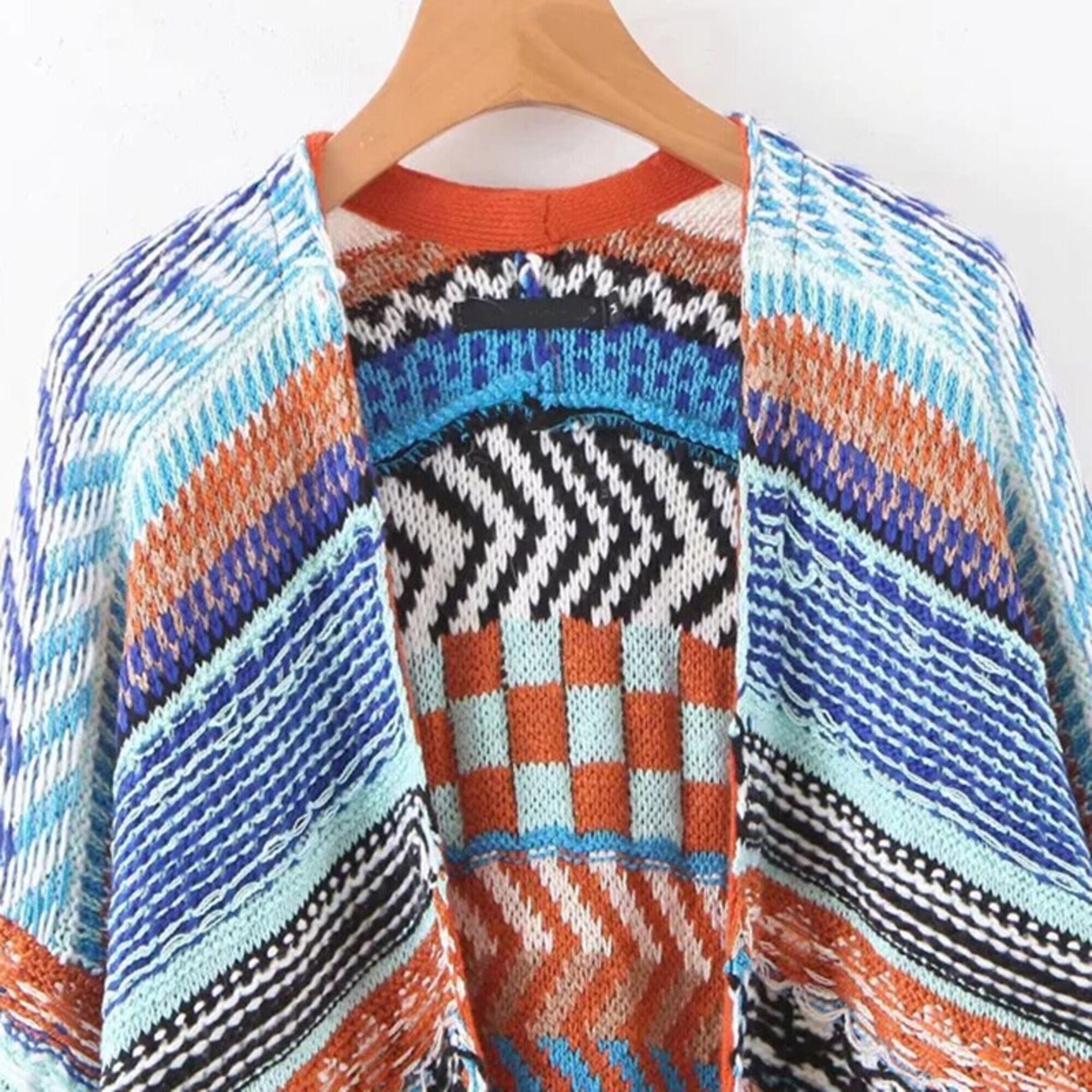 Colorful Knit Sweater Thick Stripe Sweater Cardigan Women - Etsy 日本