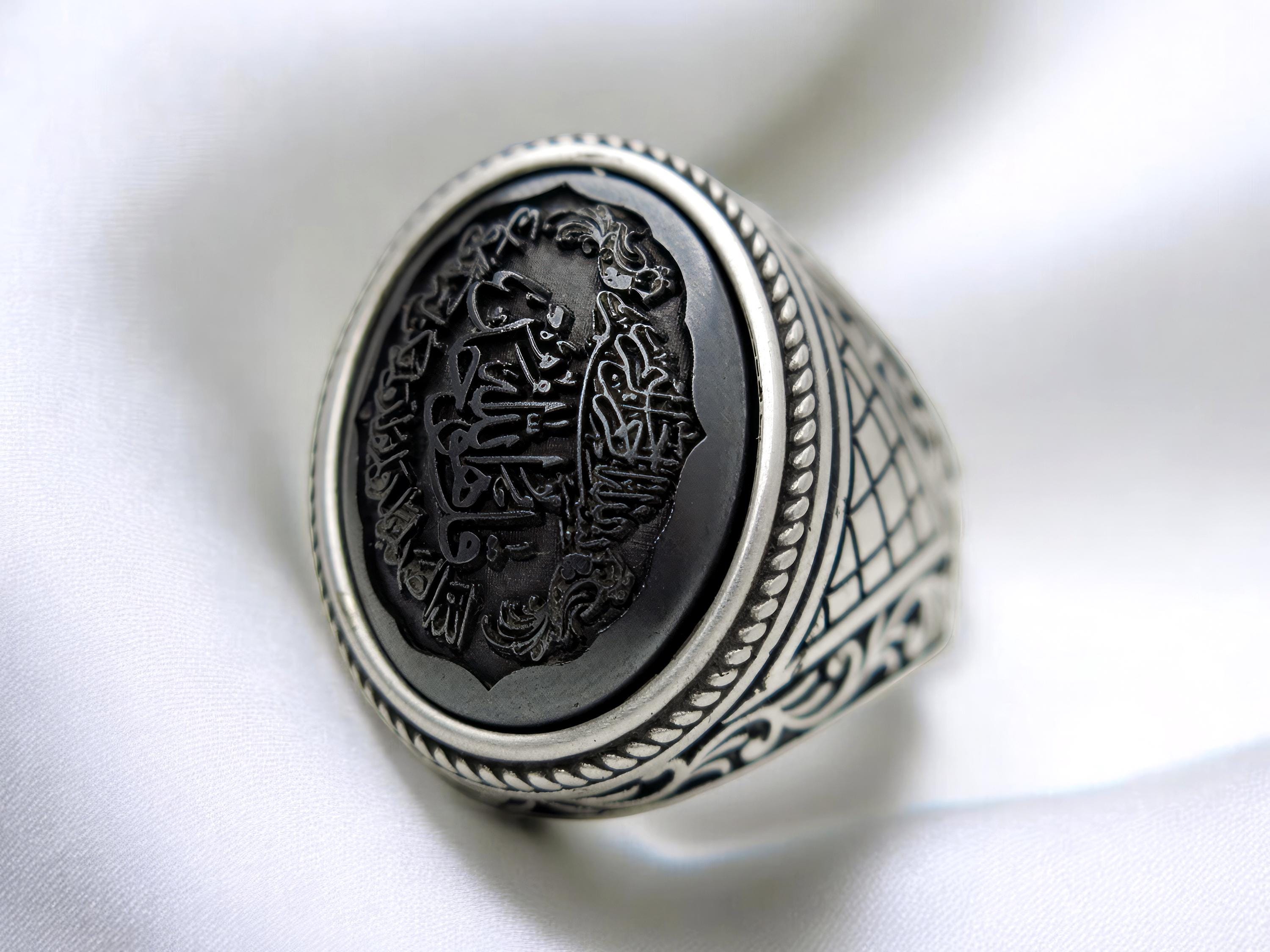 ARBIC ISLAMIC Hematite Hadid Sterling Silver 925 Islamic MAN Ring With ...