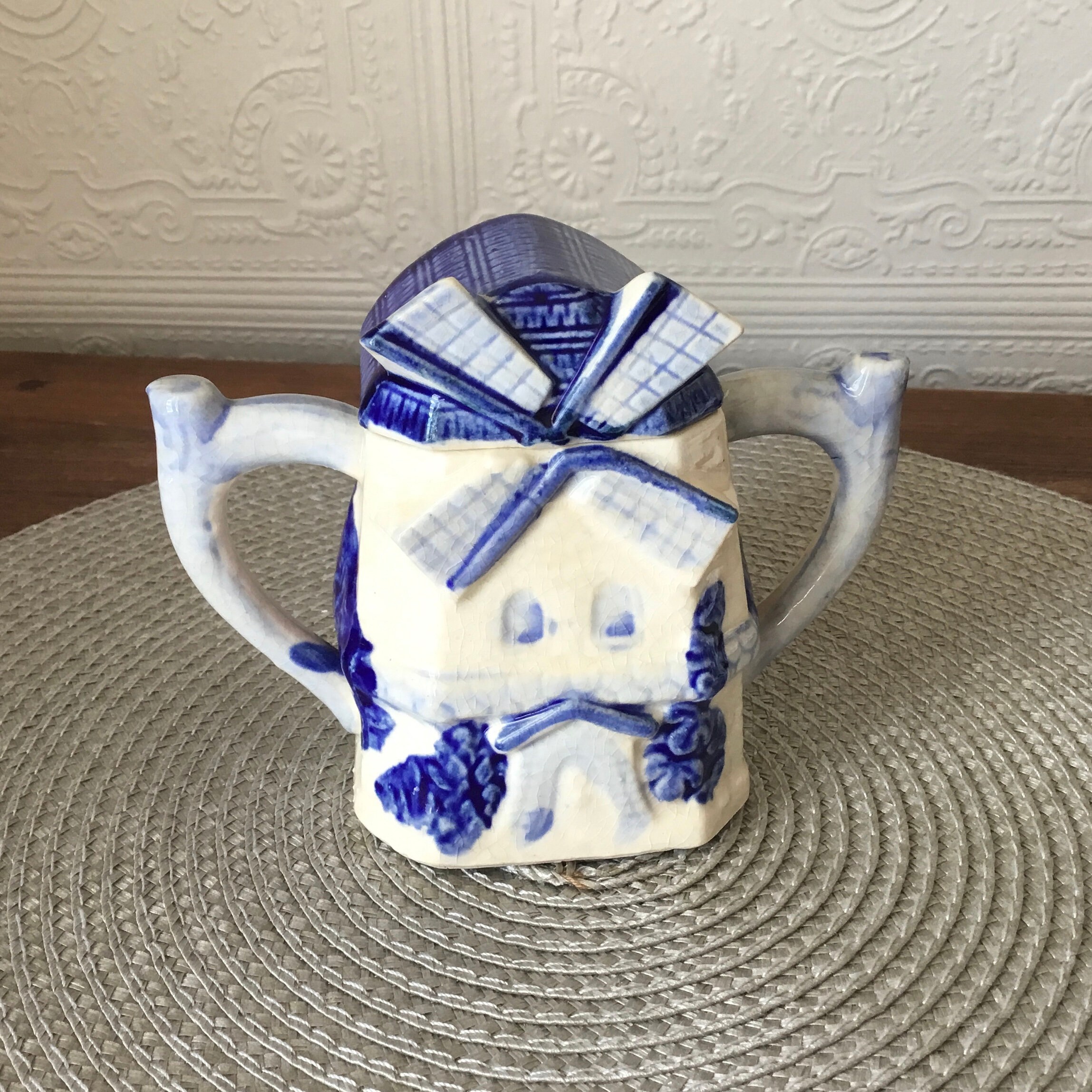 Vintage Sugar Bowl With Windmill, Blue and White Vintage Ceramic Sugar ...