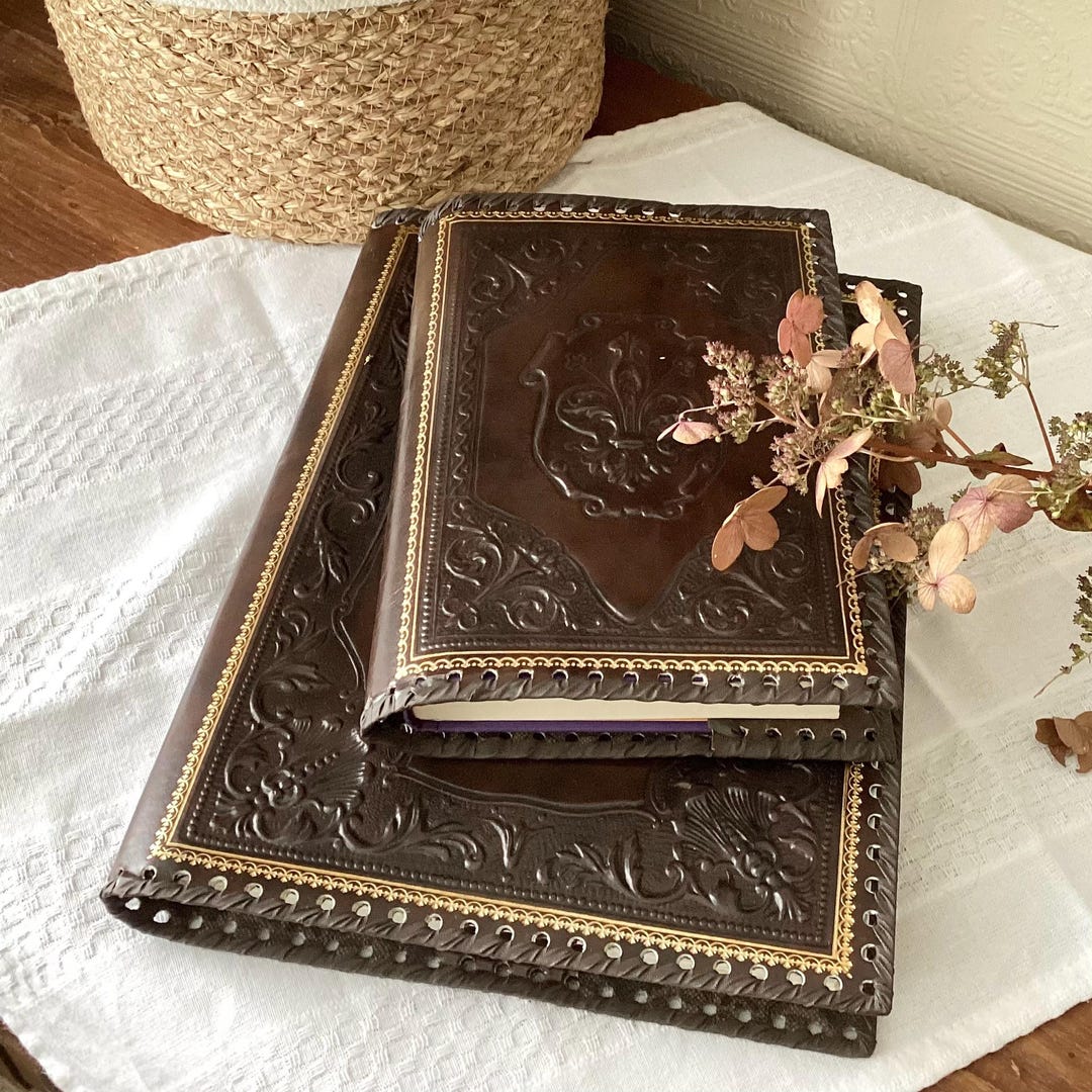 Set of 2 Faux Leather Book Covers Made in Italy, Vintage Book Jackets ...
