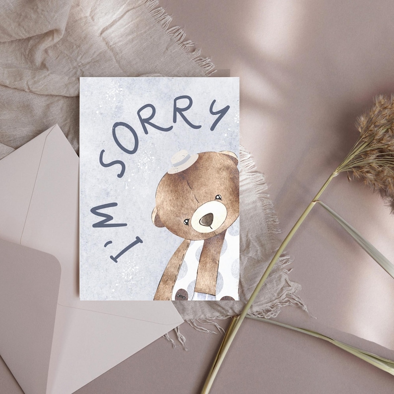 Printable Cute Teddy Bear Sorry Card - Digital Apology Card - I'm Sorry ...