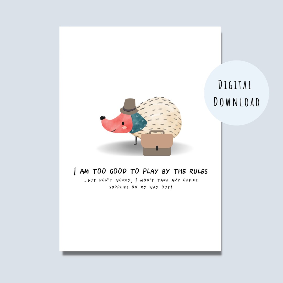 Funny Leaving Card Printable Cute Hedgehog Quit Job Card Leaving Card ...