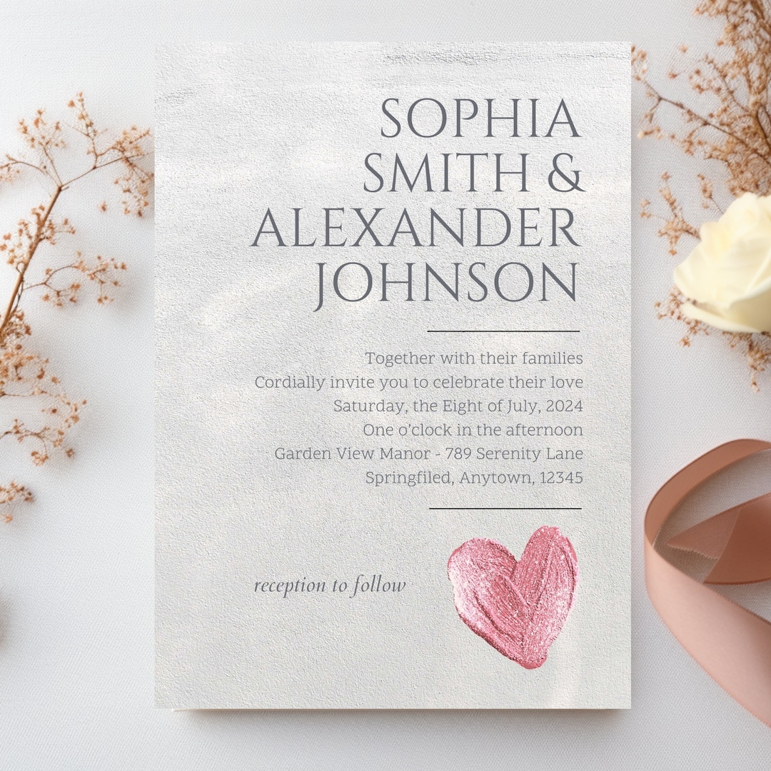 Editable Heart-themed Wedding Invitation Modern Intimate Ceremony ...