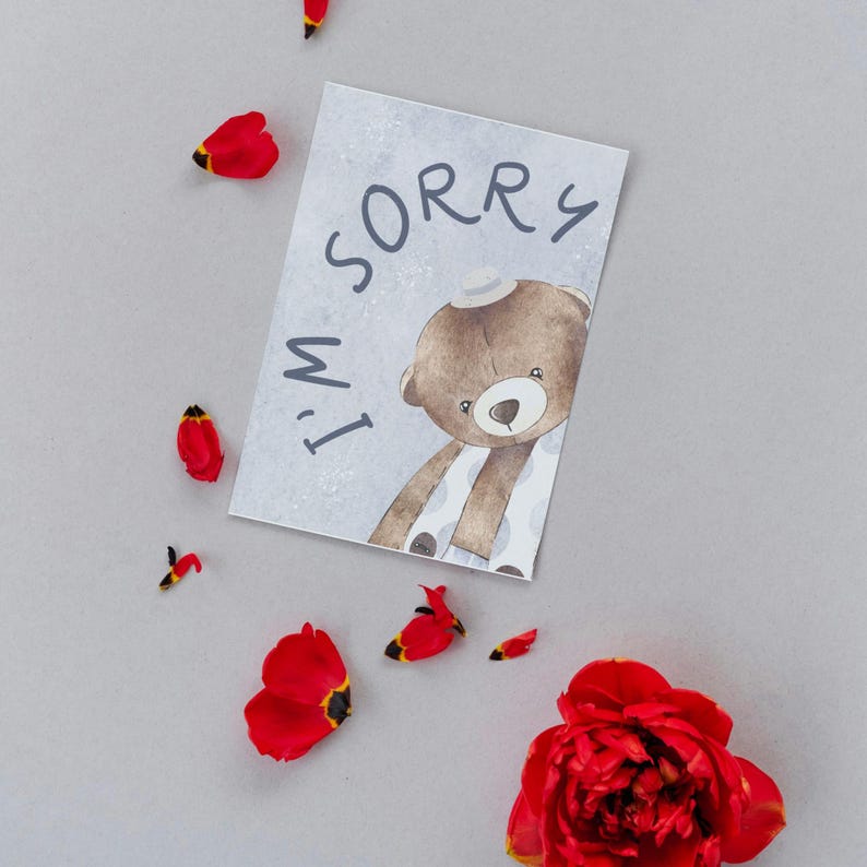 Printable Cute Teddy Bear Sorry Card - Digital Apology Card - I'm Sorry ...