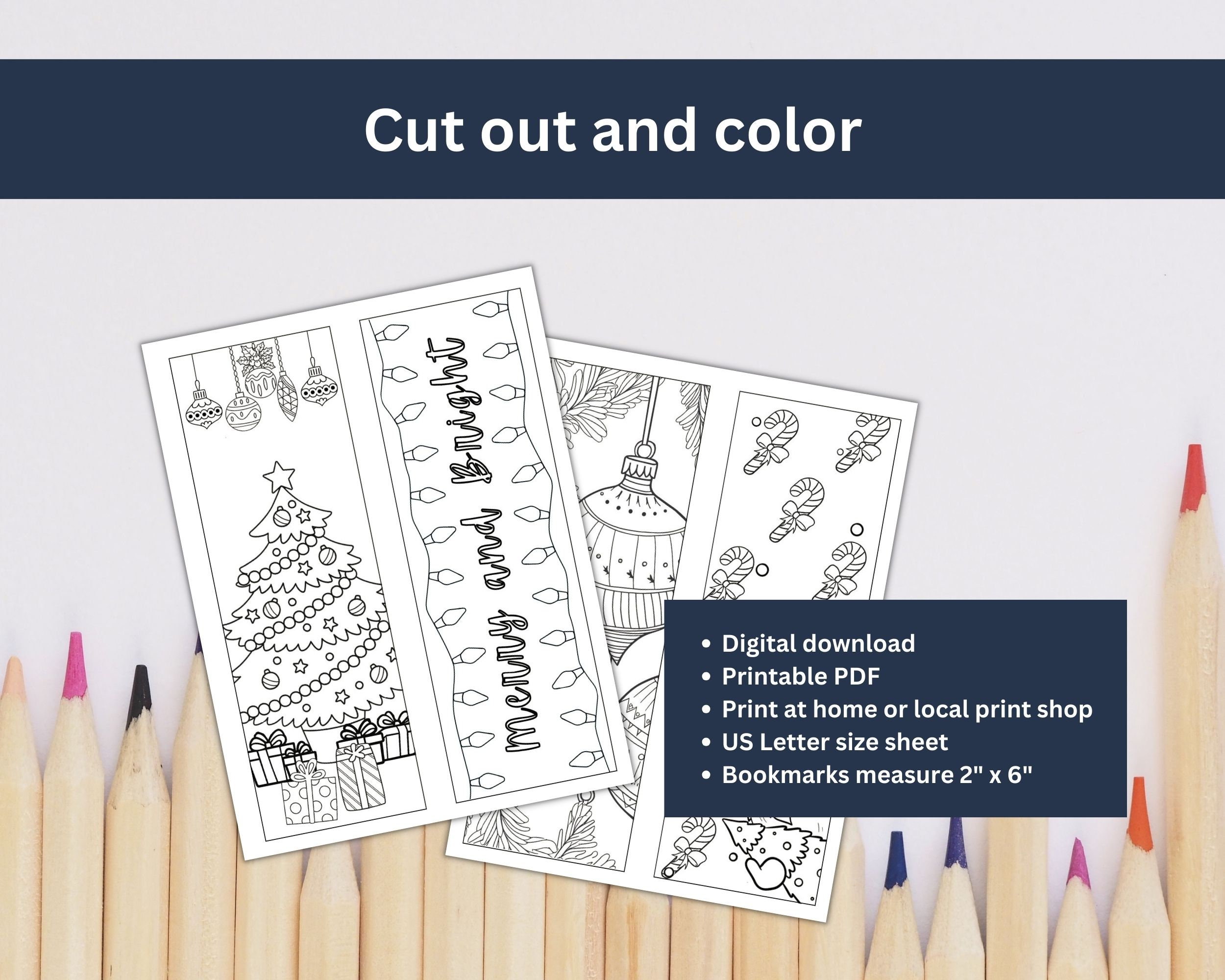 Printable Color Your Own Bookmarks, Christmas Bookmarks, Instant ...