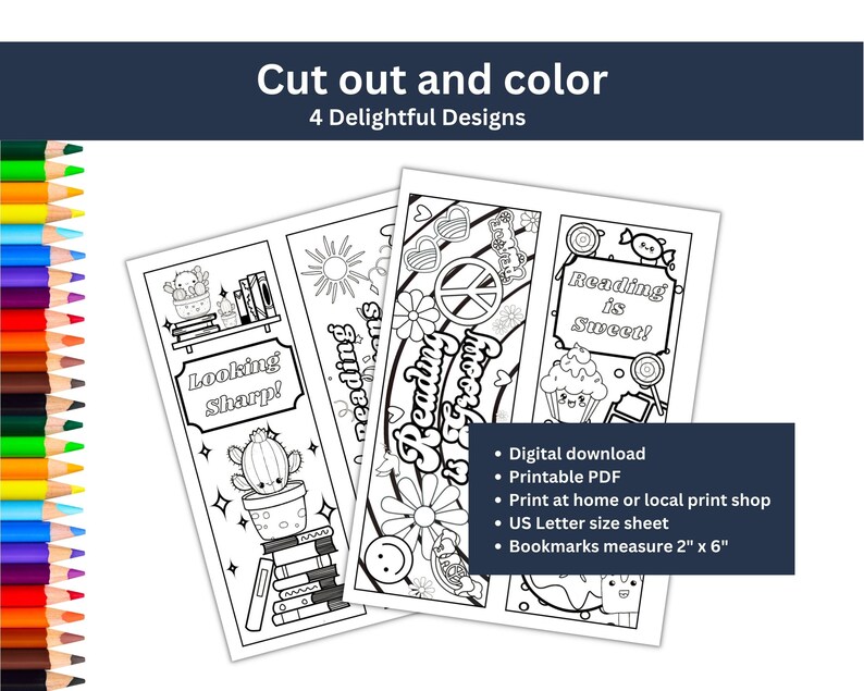 Printable Coloring Bookmarks, Fun Activity (digital Download) - Etsy