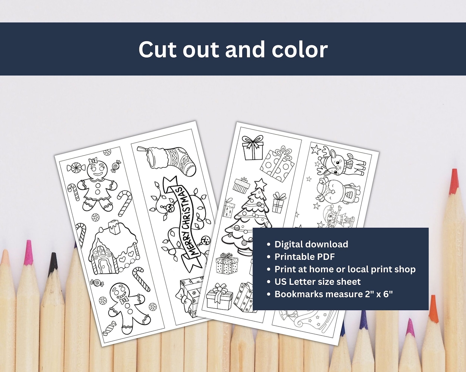 Printable Color Your Own Bookmarks, Christmas Bookmarks, Instant ...