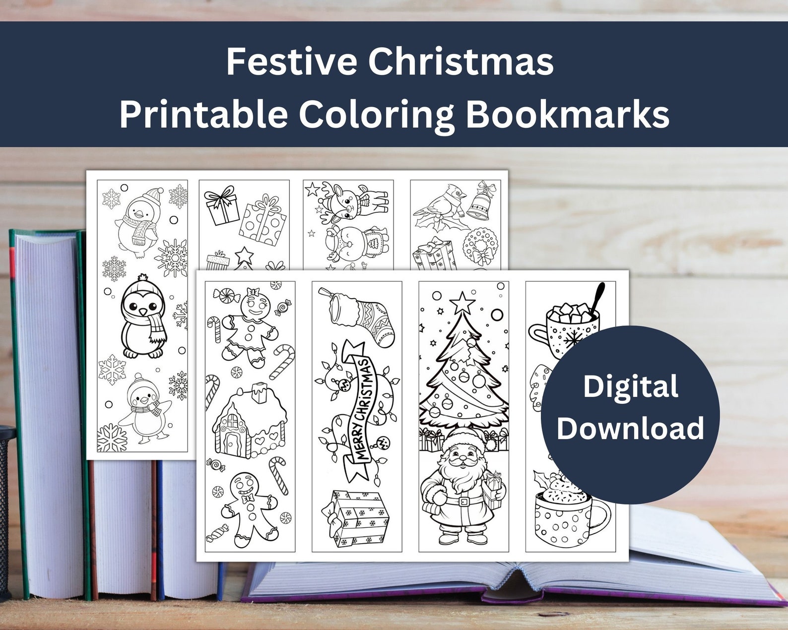 Printable Color Your Own Bookmarks, Christmas Bookmarks, Instant ...