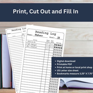 Library Card Printable Bookmarks, Reading List and Log (digital ...