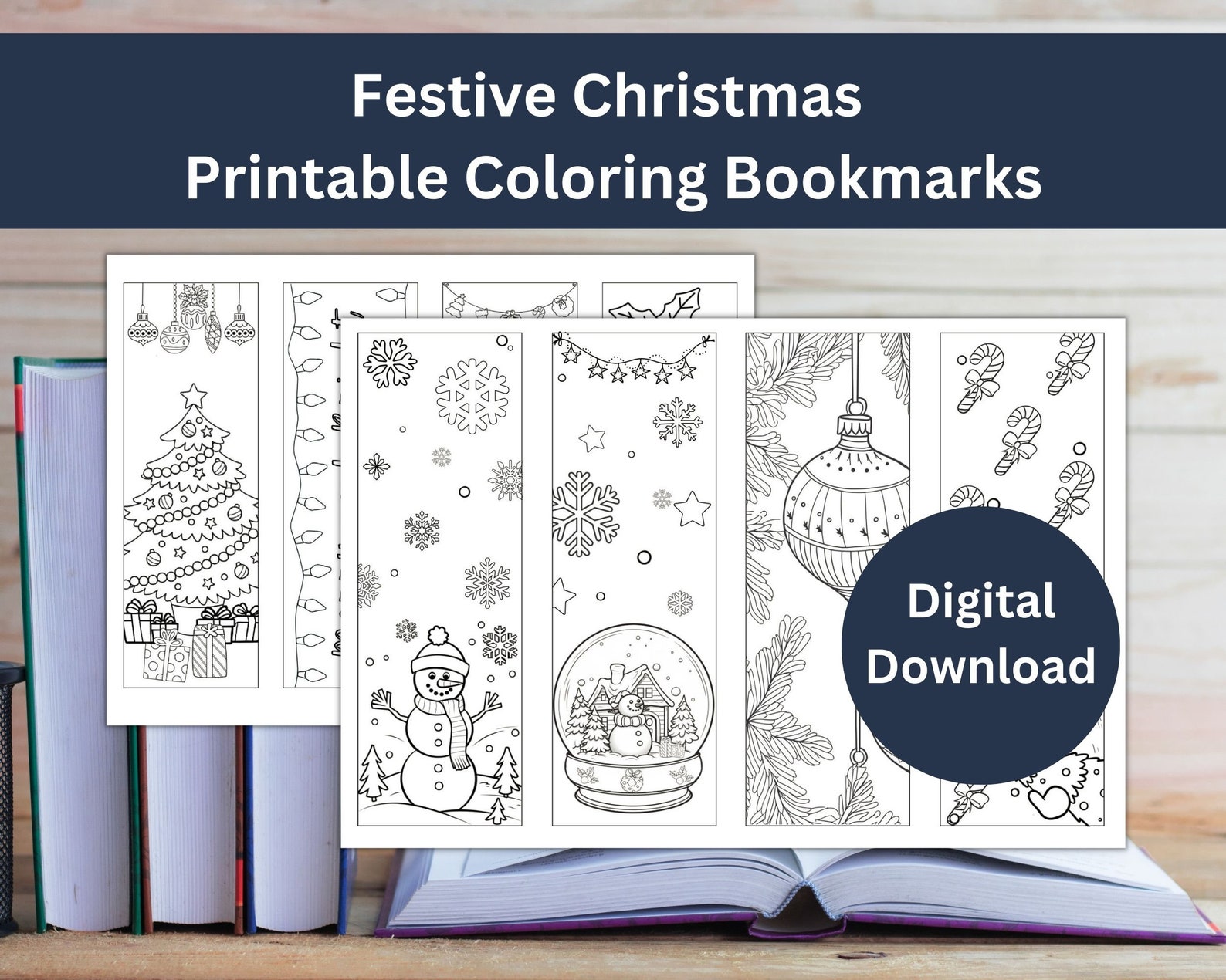 Printable Color Your Own Bookmarks, Christmas Bookmarks, Instant ...