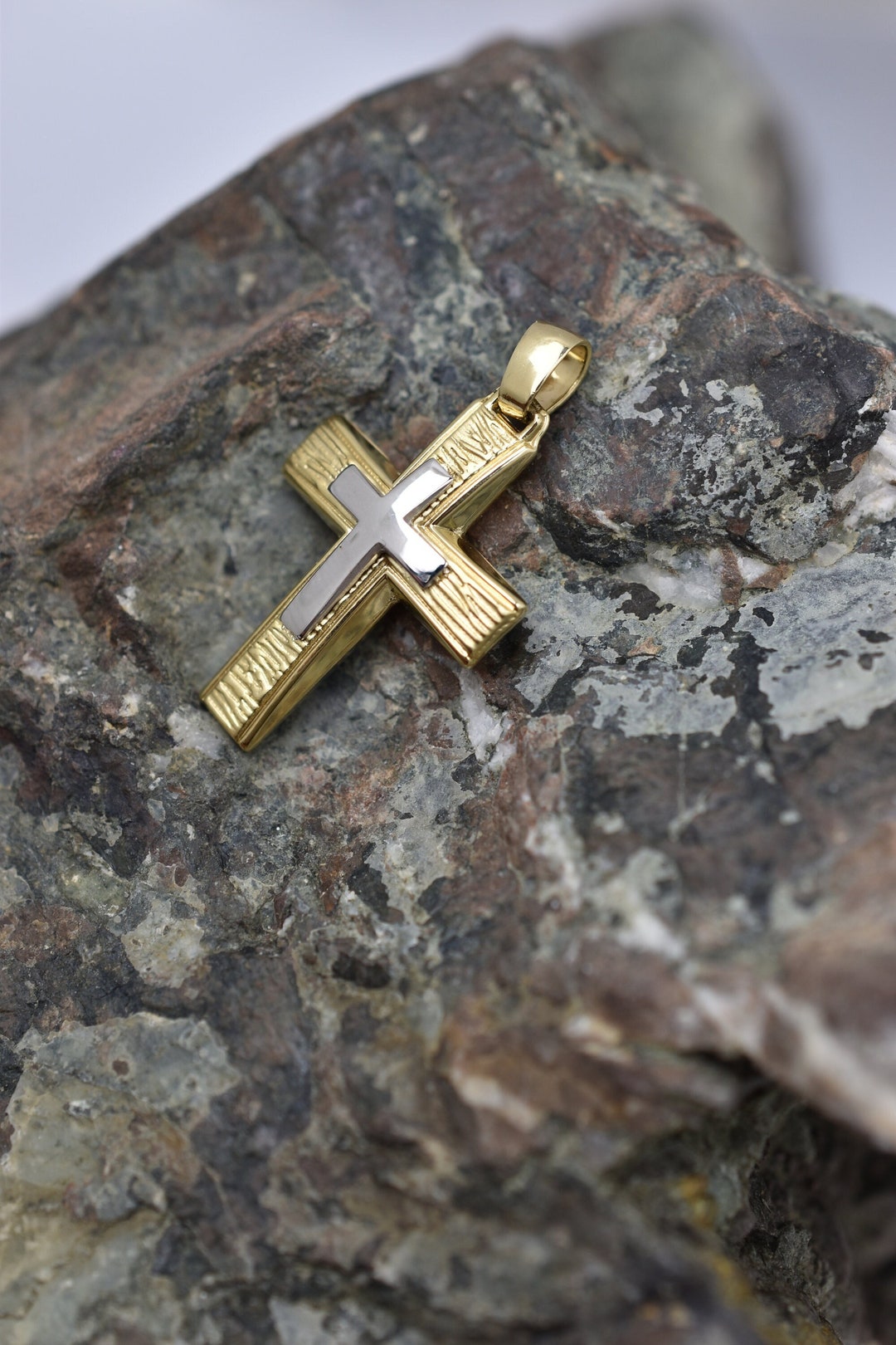 14K Solid Gold Two Sided Cross Necklace,dainty Cross Necklace,modern ...