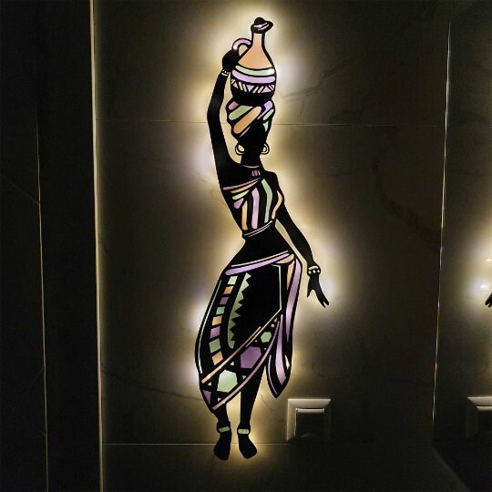 Walking Women LED Lamb, Bohemian Wall Decor, Door Hanging Lighting ...