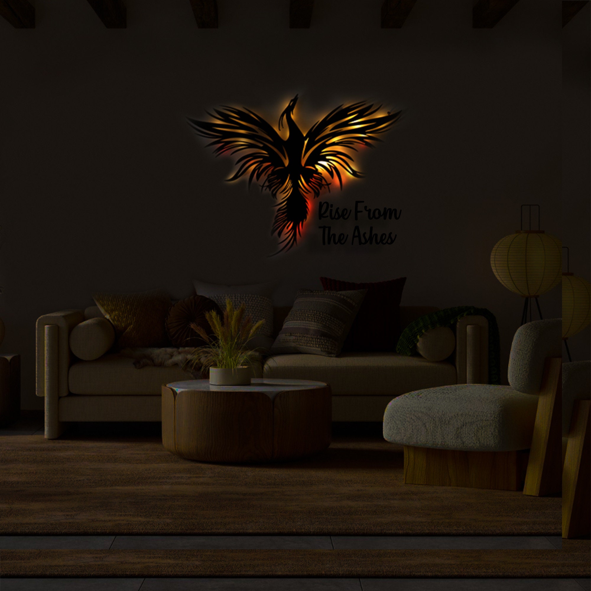 Illuminated Phoenix Themed Painting, Aesthetic Wall Decor, Living Room ...