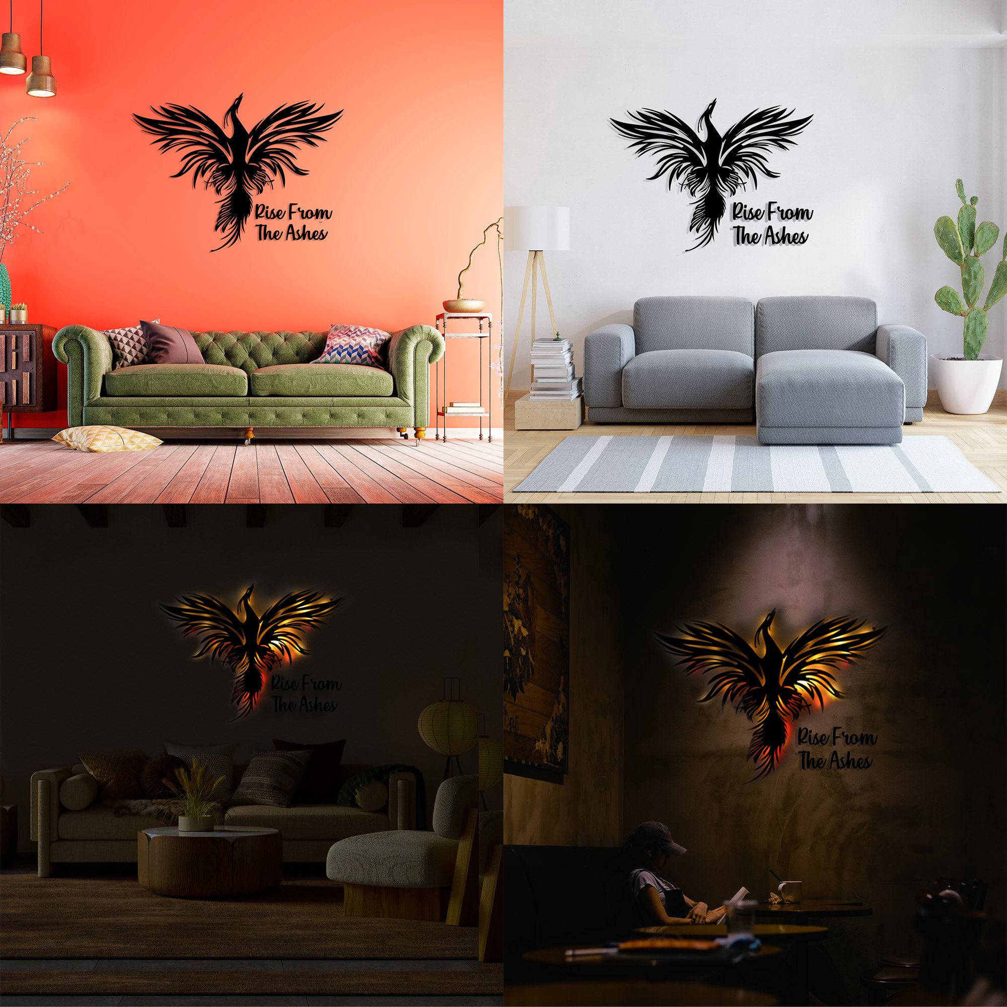 Illuminated Phoenix Themed Painting, Aesthetic Wall Decor, Living Room ...