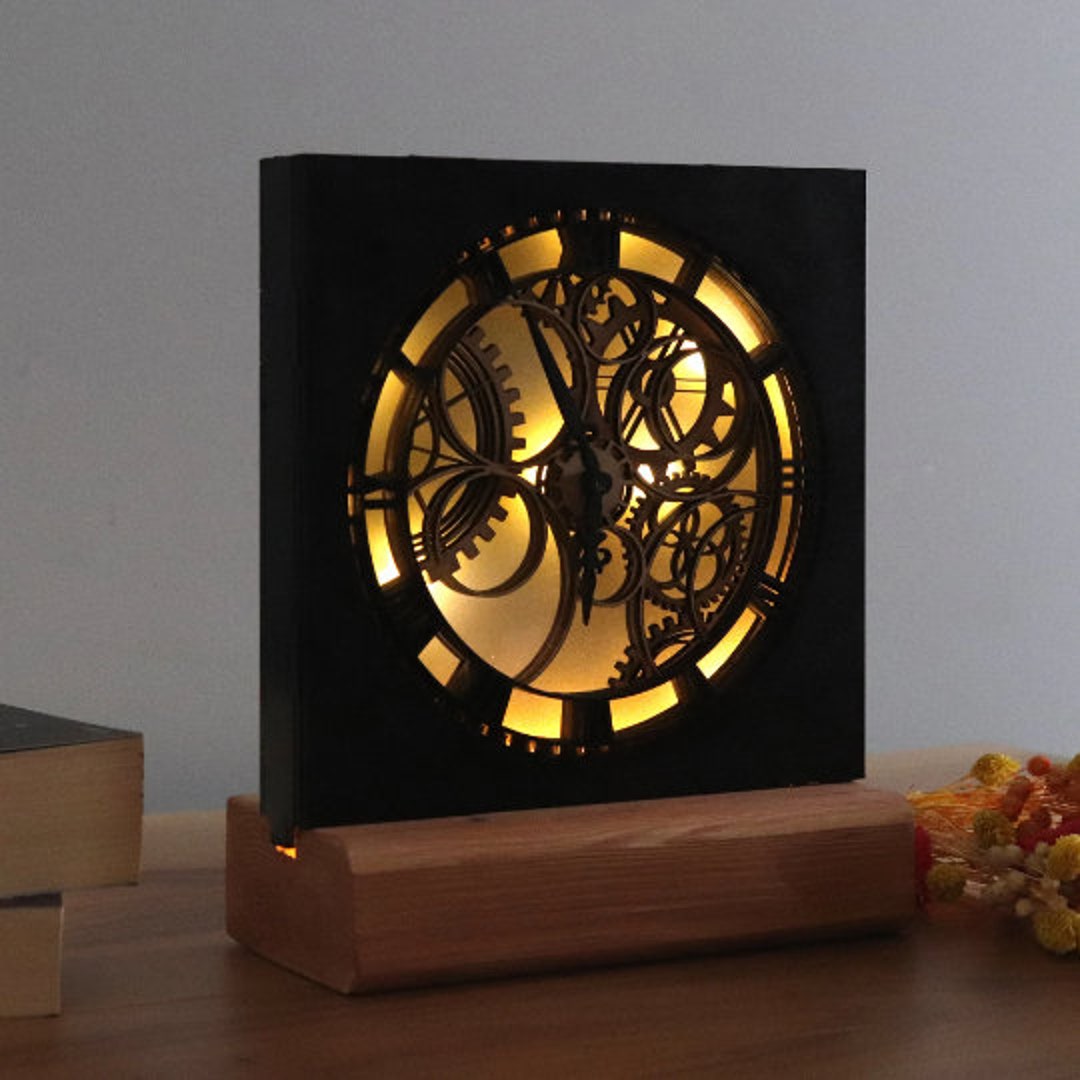 Mechanical Wheel Design Clock, Wooden Handmade Clock, Modern Lamp for ...