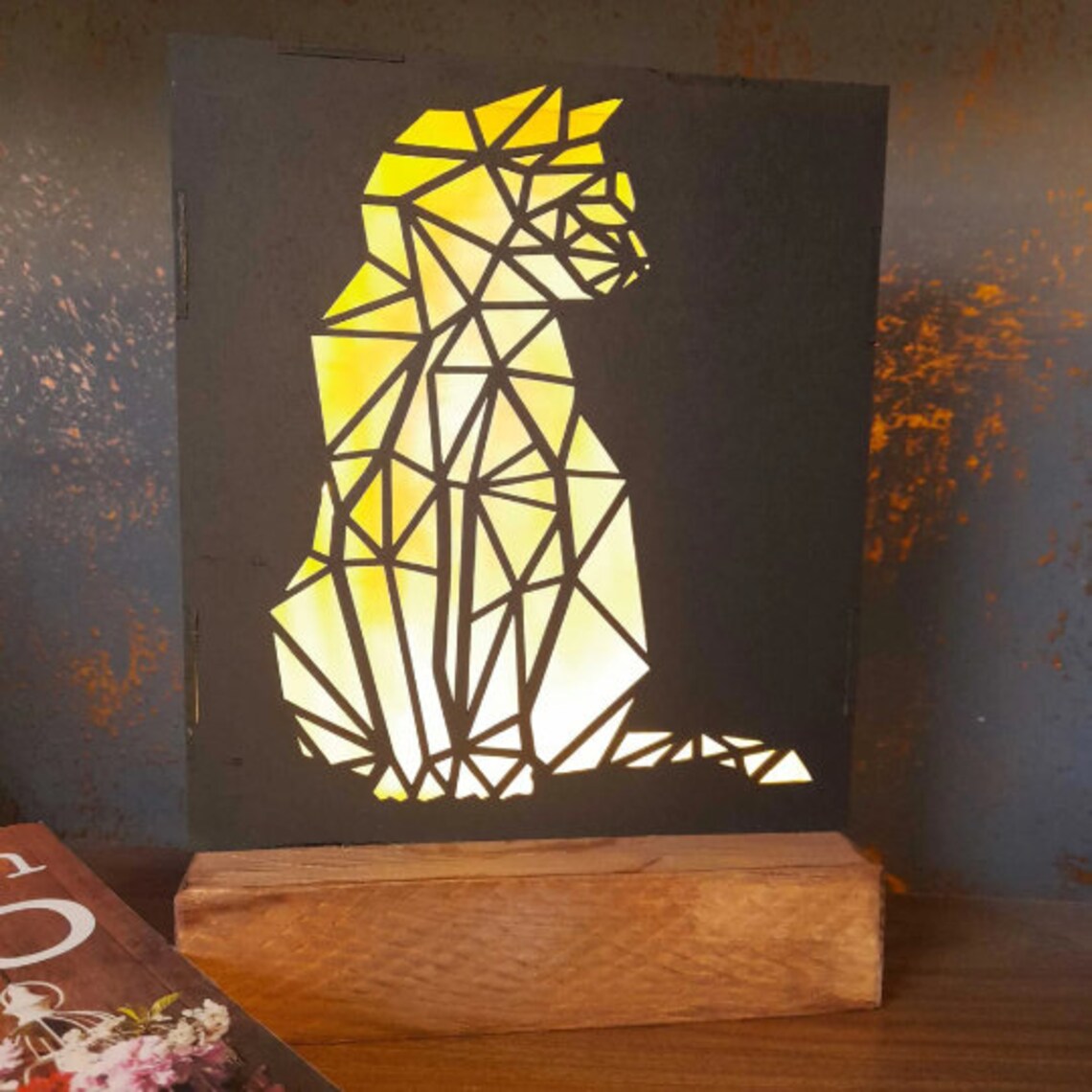 Single Laser Cut Wooden Night Light, Geometric Cat Pattern Lamp, Wooden ...