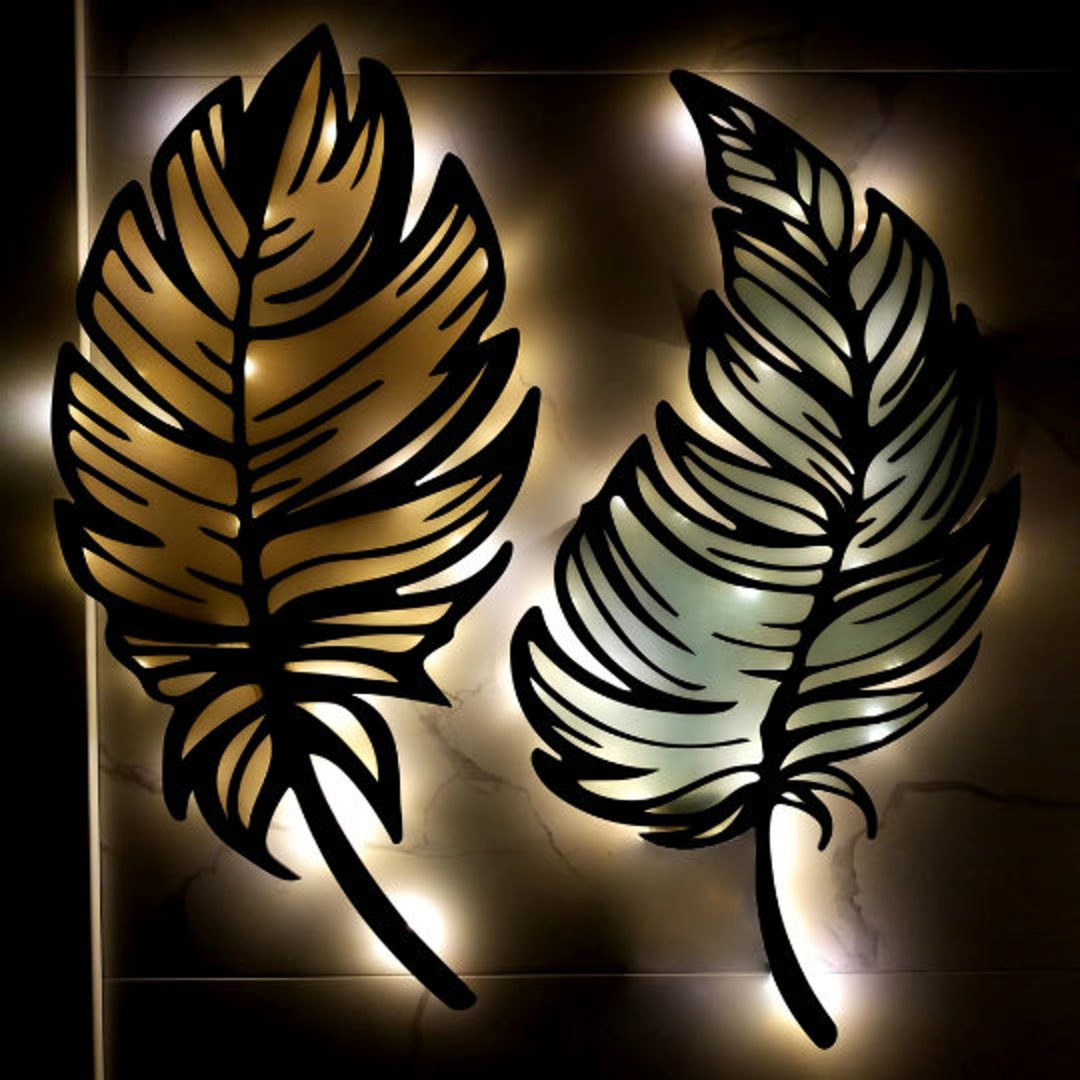 Leaf Pattern Wall Decor, Wooden Leaf Decor, Lighting Leaf Lamb, LED ...