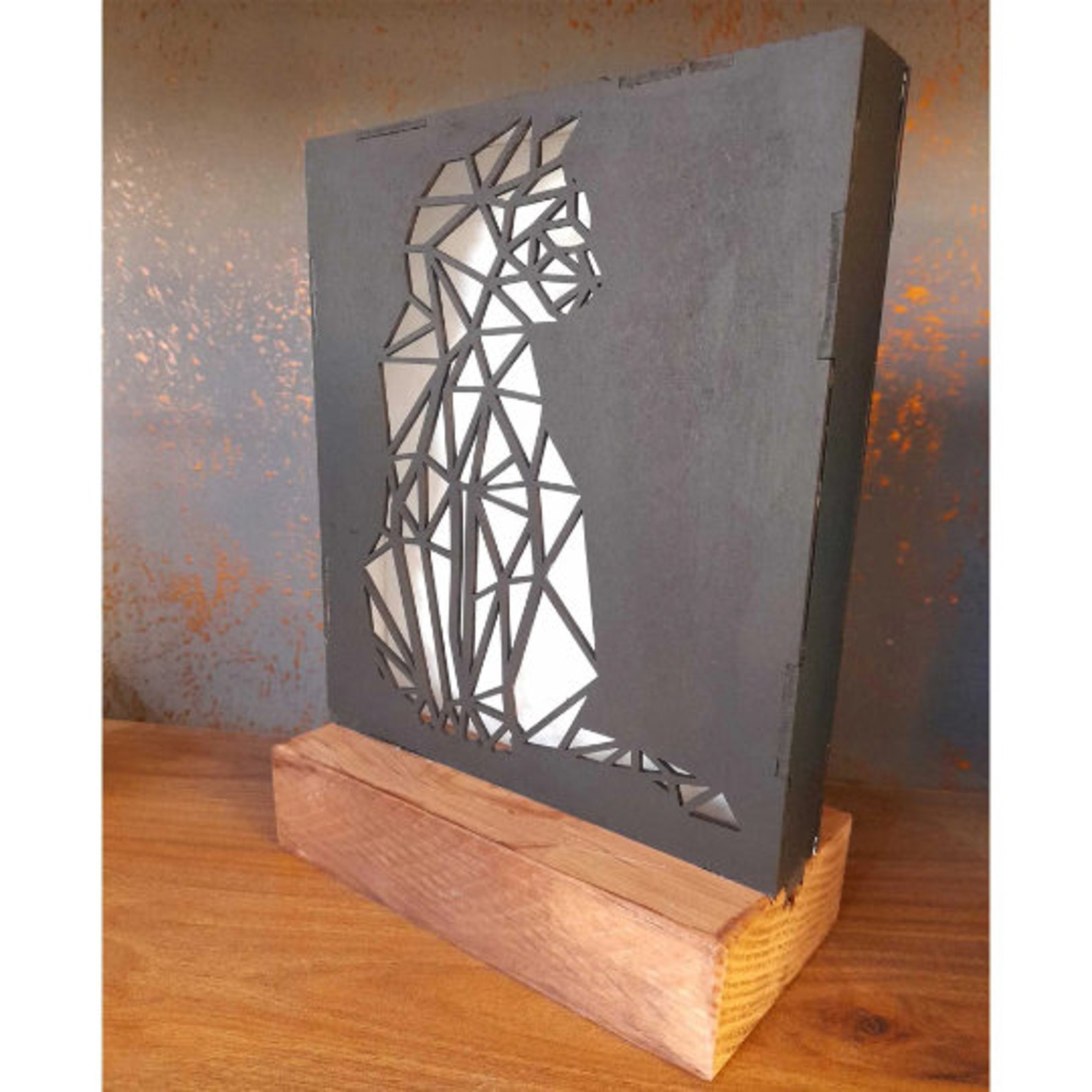 Single Laser Cut Wooden Night Light, Geometric Cat Pattern Lamp, Wooden ...