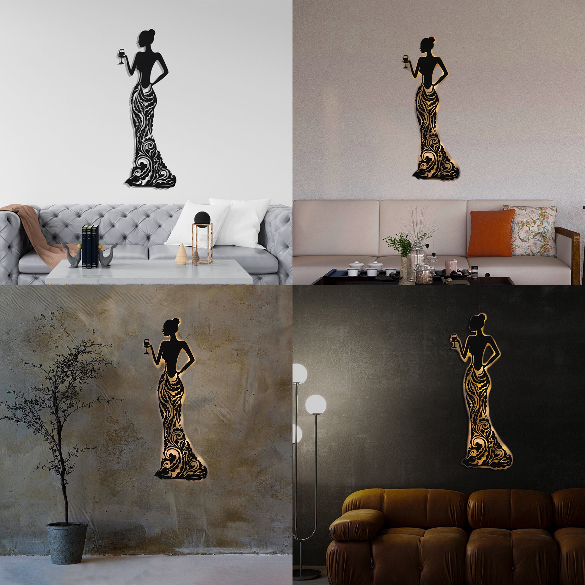 Illuminated Customizable Woman Themed Painting, Aesthetic Wall Decor ...