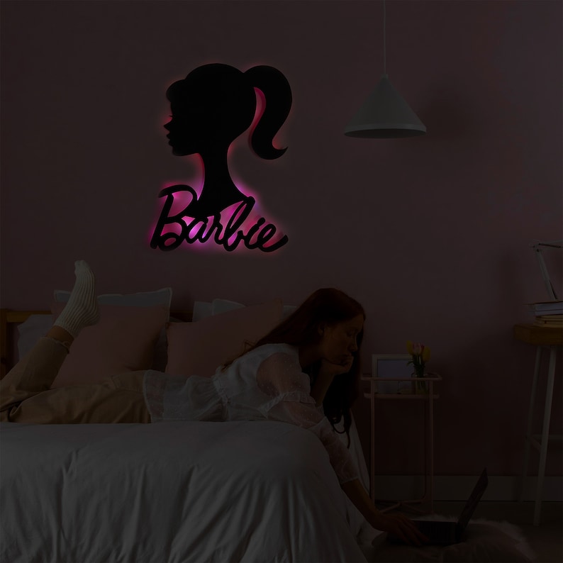 Lighted Barbie Themed Painting, Aesthetic Wall Decor, Children's Room ...