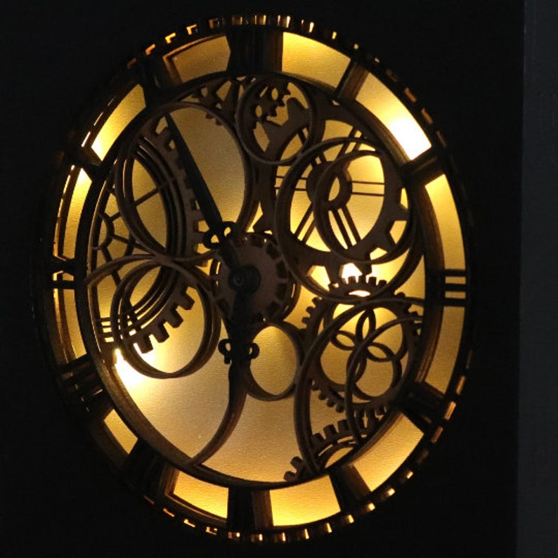 Mechanical Wheel Design Clock, Wooden Handmade Clock, Modern Lamp for ...