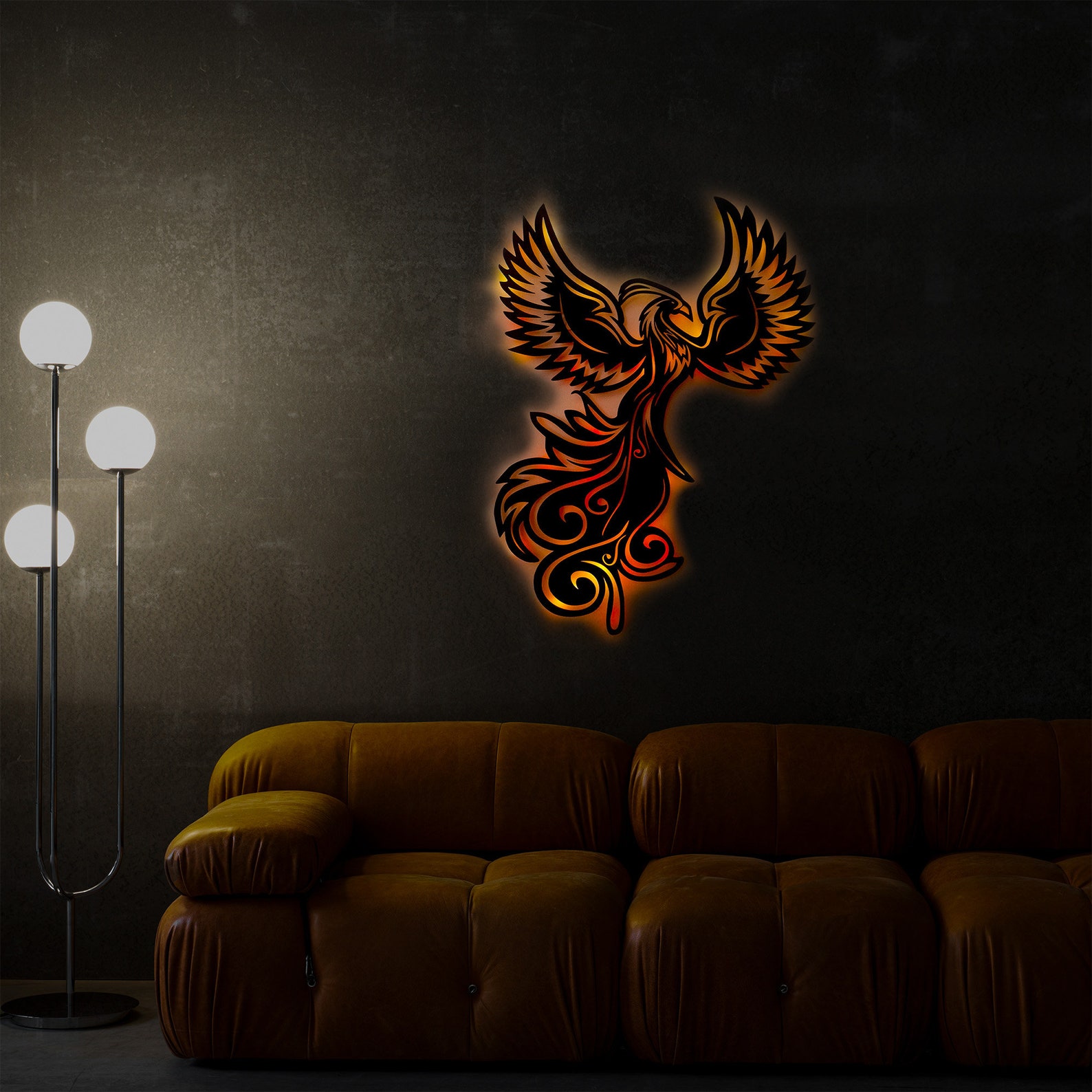 Illuminated Phoenix Themed Painting, Aesthetic Wall Decor, Living Room ...