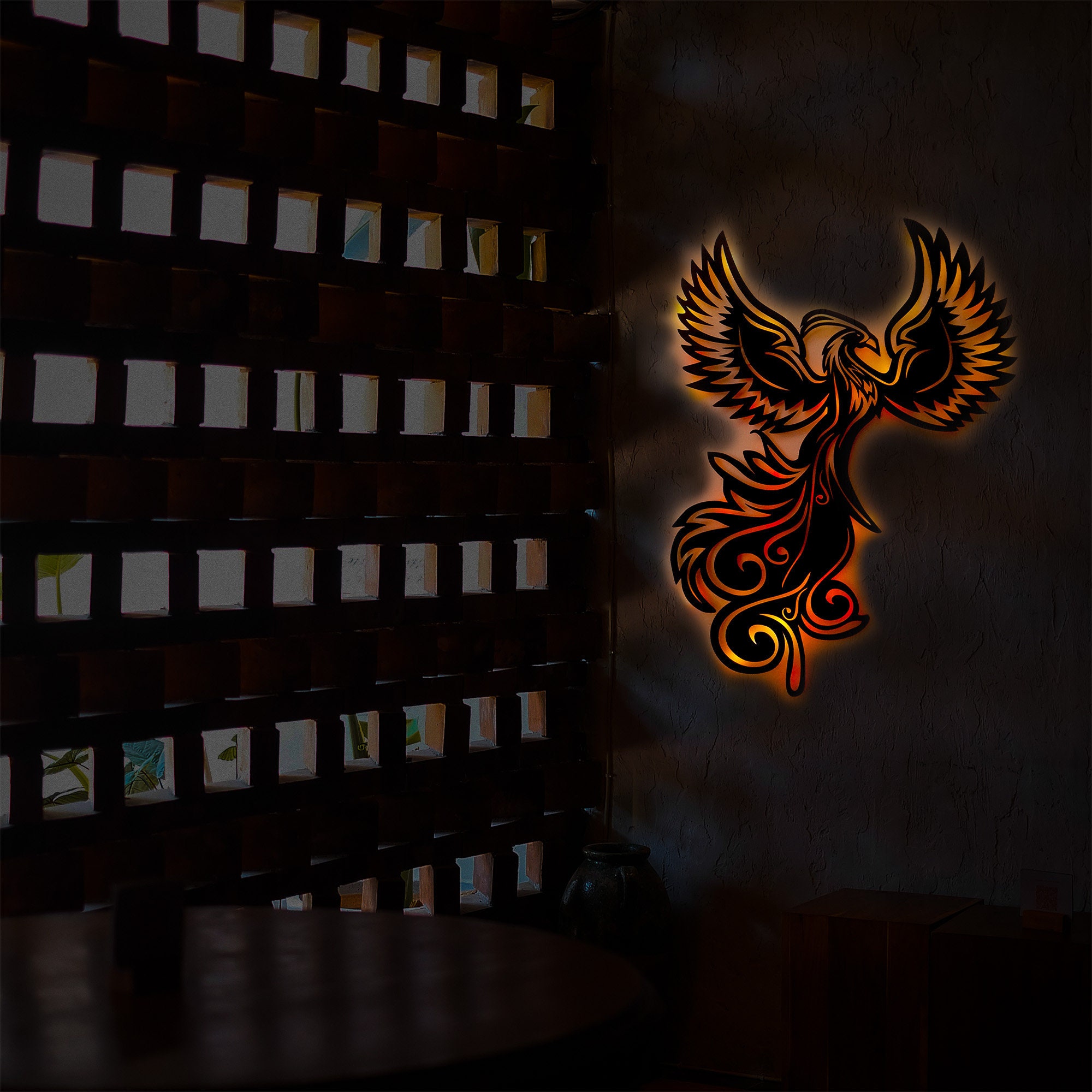 Illuminated Phoenix Themed Painting, Aesthetic Wall Decor, Living Room ...