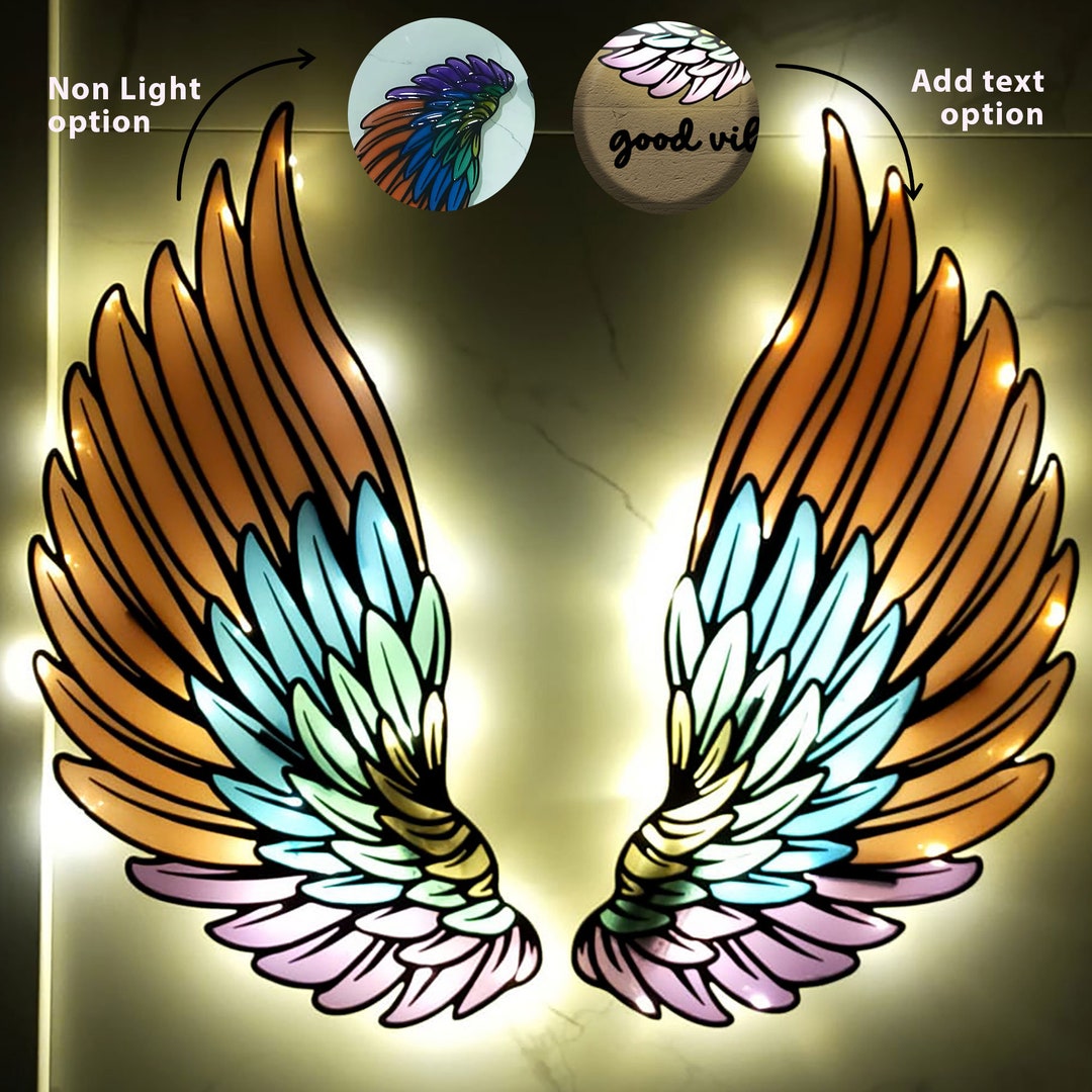 Epoxy Wings Wall Art With LED Lights, Decor, Wings Lighting Art, Custom ...