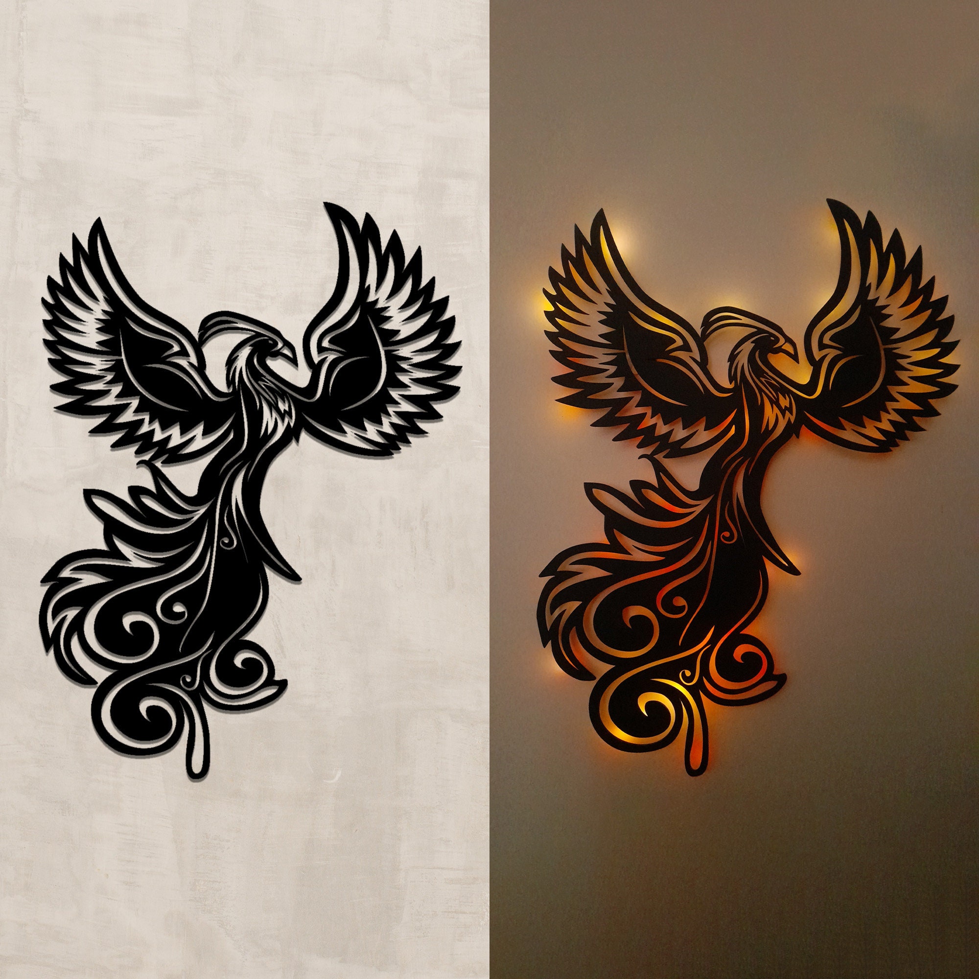 Illuminated Phoenix Themed Painting, Aesthetic Wall Decor, Living Room ...