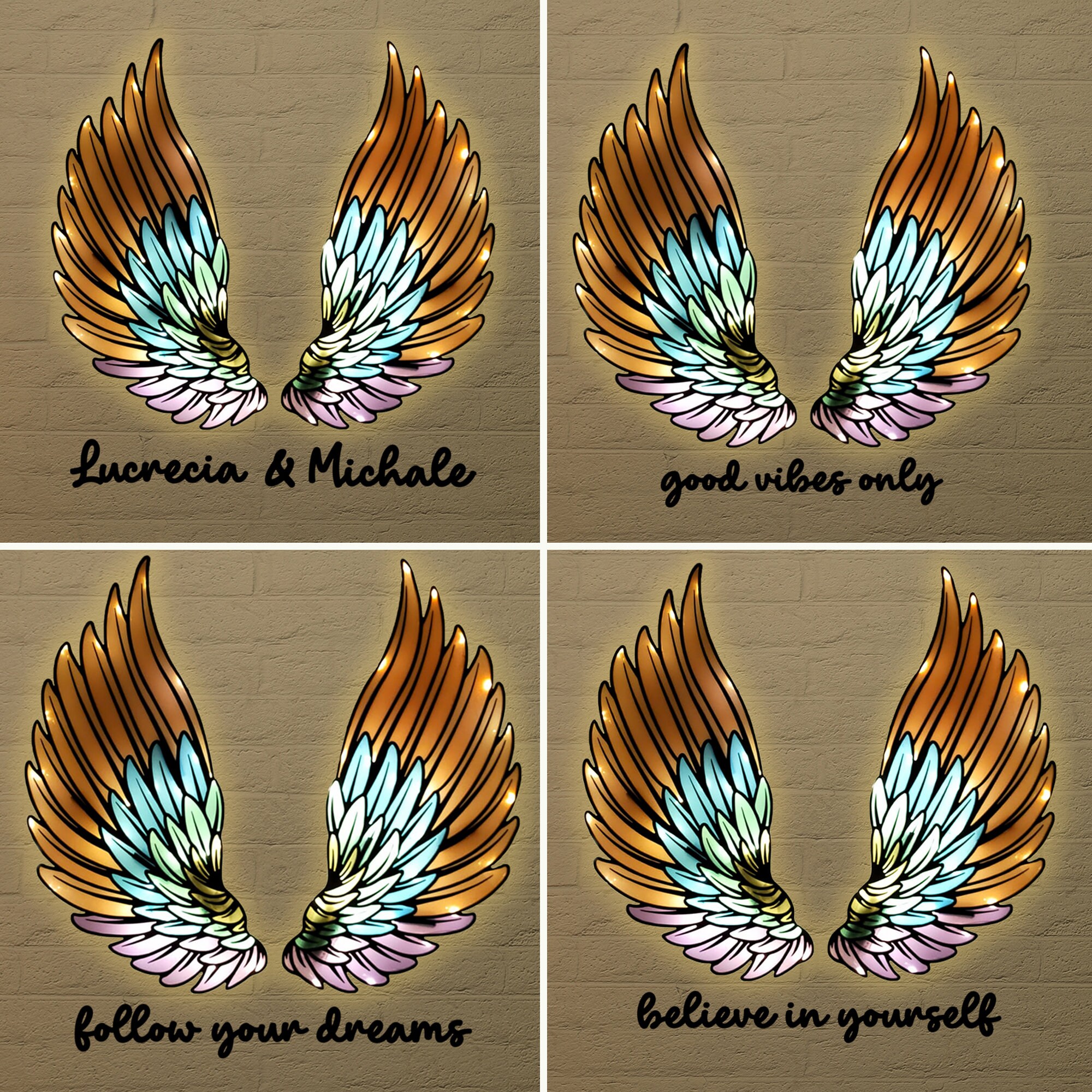Epoxy Wings Wall Art With LED Lights, Decor, Wings Lighting Art, Custom ...