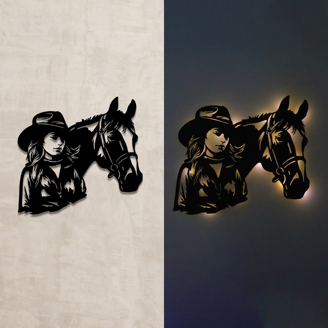 Illuminated Cowboy Horse Themed Painting, Aesthetic Wall Decor, Wall ...