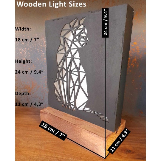 Single Laser Cut Wooden Night Light, Geometric Cat Pattern Lamp, Wooden ...