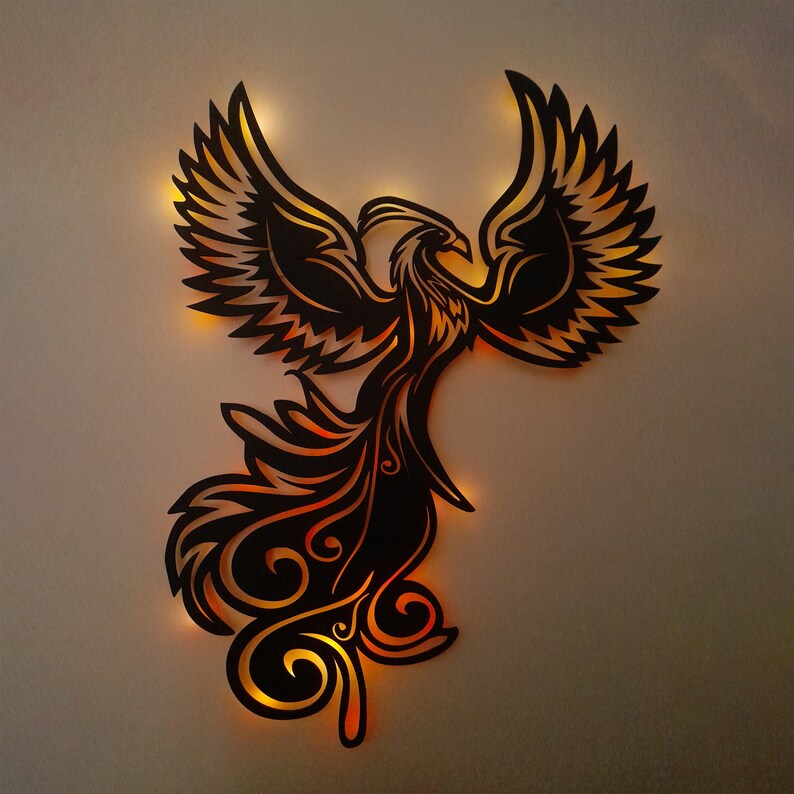 Illuminated Phoenix Themed Painting, Aesthetic Wall Decor, Living Room ...