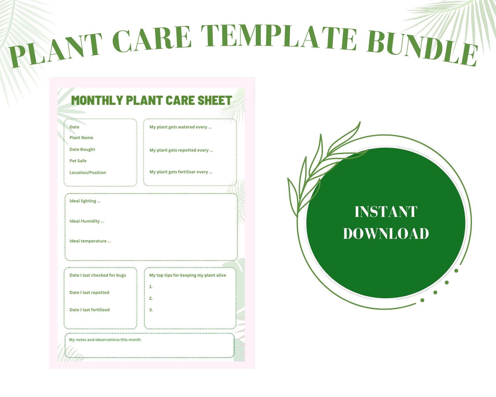 Houseplant Templates Digital Download Plant Care Planner for Beginner ...