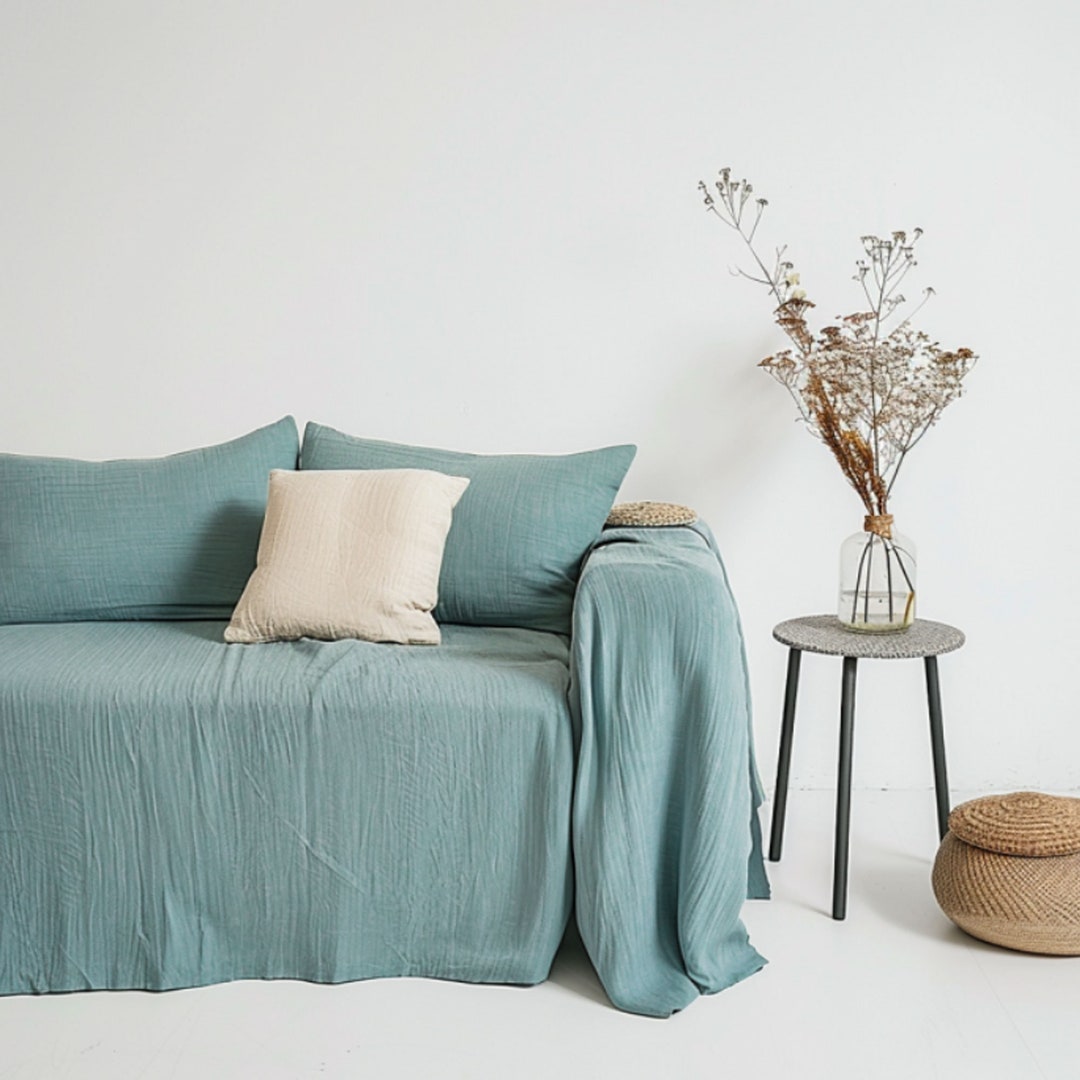 Elegant Light Blue Sofa Cover,custom Slipcovers,minimalist Design,cozy ...