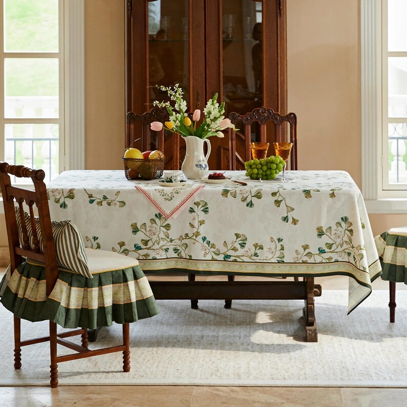 Linen Waterproof Ginkgo Pattern Tablecloth, Wipe Clean, Spring Home ...