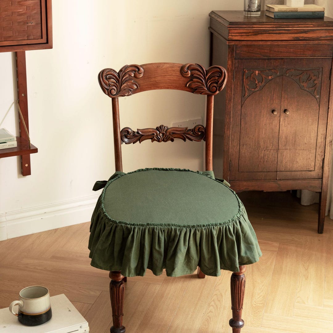 Green Chair Cover With Ruffle Design/linen Chair Seat Covers/custom ...