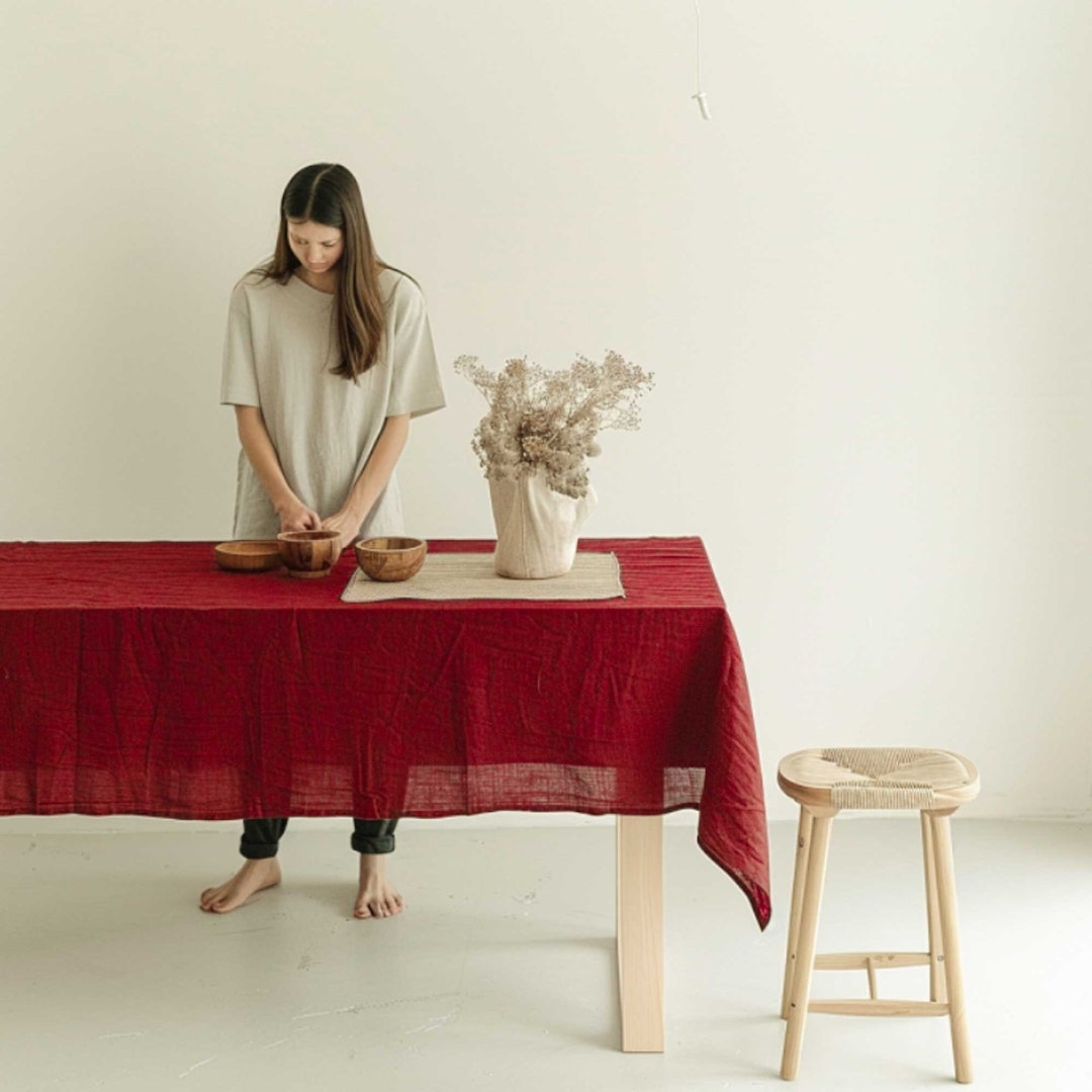 Handmade Red Linen Tablecloth/wedding Party Decorations/elegant Fabric ...