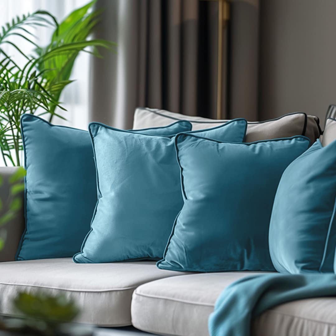 Light Blue Velvet Pillow Cover/solid Velvet Corded Throw Pillow Covers ...