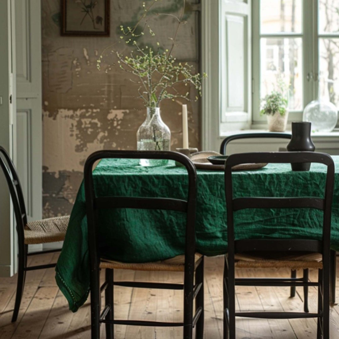 Green Linen Tablecloth,easy Care,handmade Farmhouse Tablecloth,elegant ...