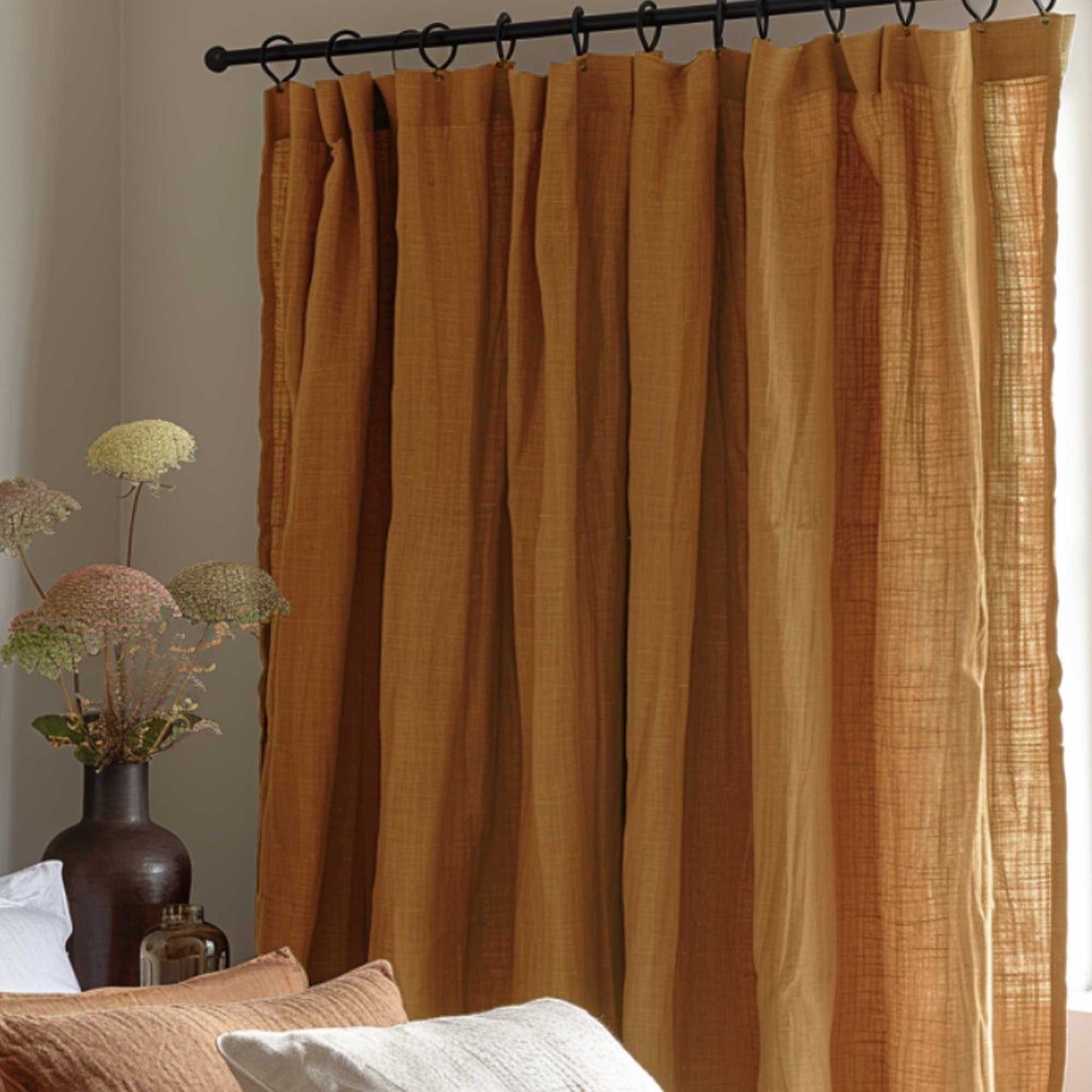 Solid Spruce Yellow Linen Curtain Panel/ Custom Size Available/ Trendy ...
